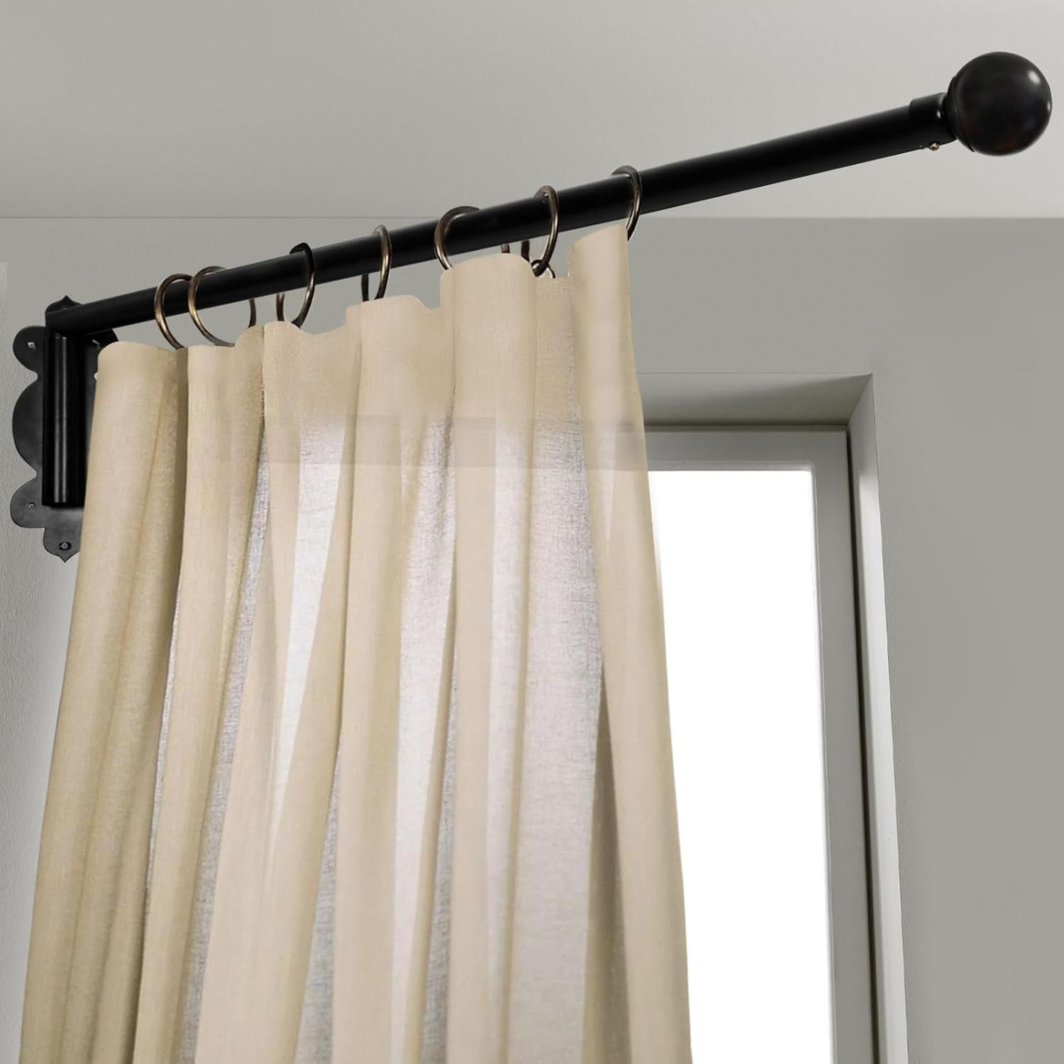 Swing Arm Curtain Rod, Black, 47'' Long, 1.1'' Diameter Pole, Rotate ...
