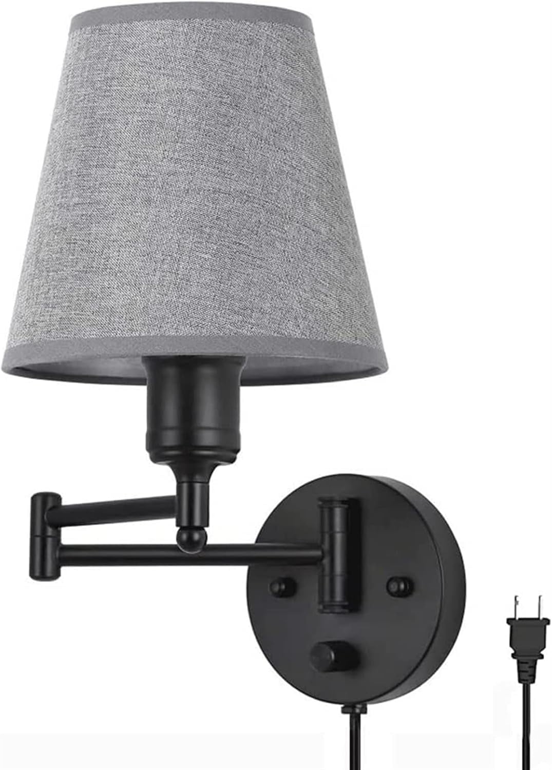 Swing Arm Wall Lamp - Plug in/Wall Mount, Linen Fabric Shade ...