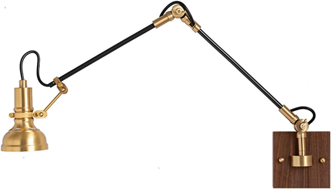 Swing Arm Wall Lamp, Vintage Wall Sconce Wooden Base Industrial Wall ...