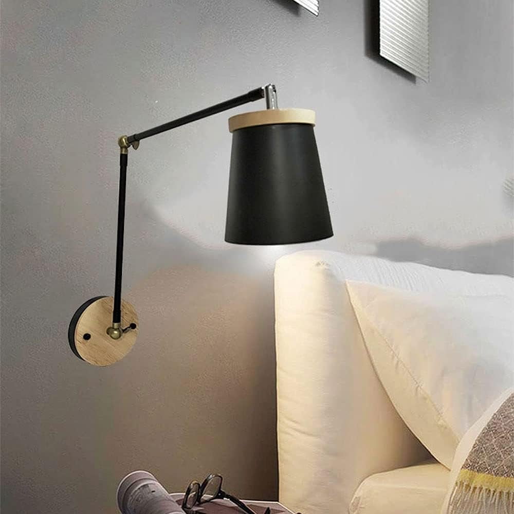 Swing Arm Wall Light Adjustable Wood Wall Lamp, Modern Wall Sconce Lighting Fixtures Bedroom ...