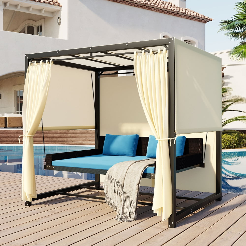 Swing Bench with Mosquito Netting, Outdoor Swing Daybed with Cushions ...