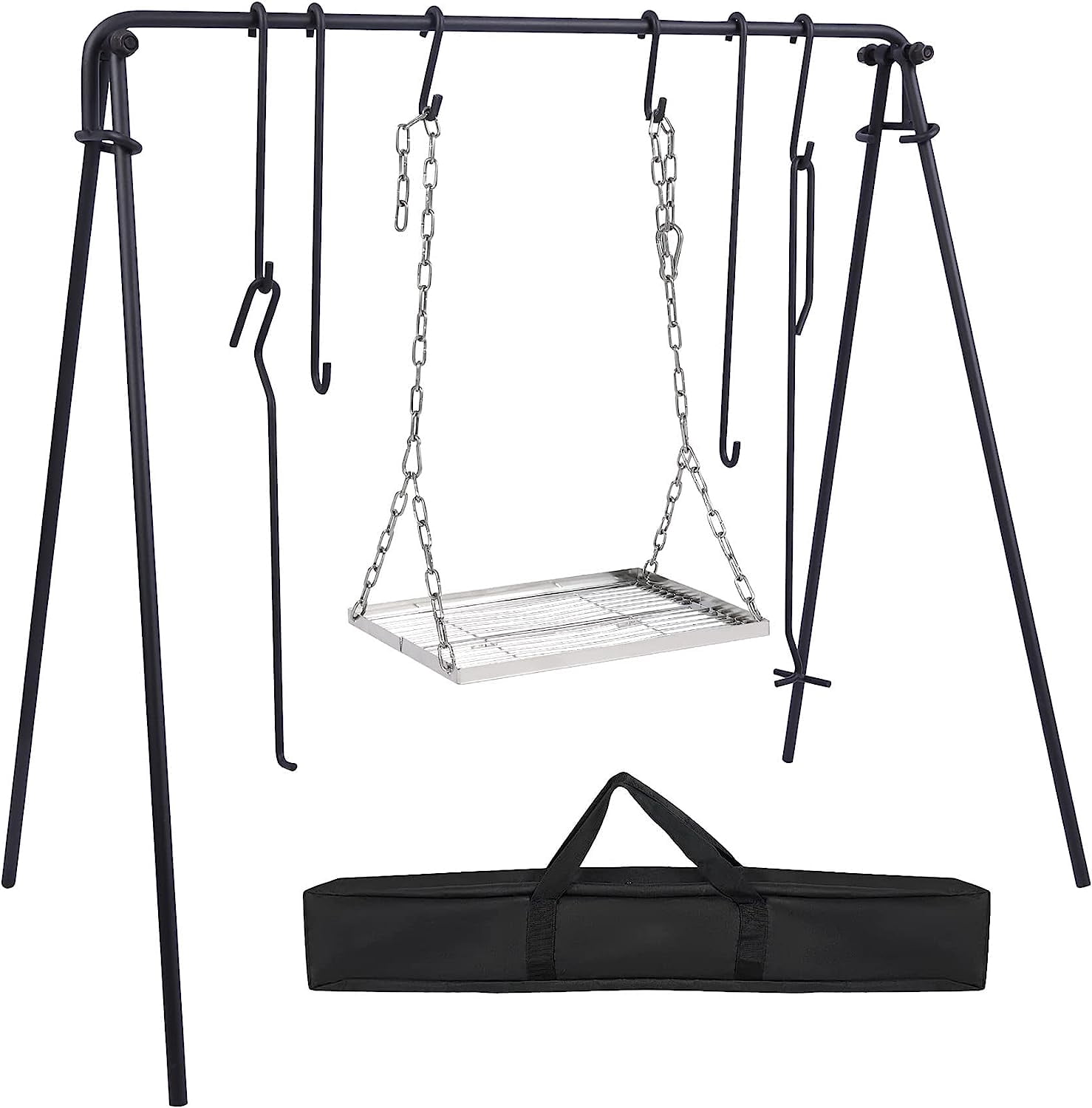 Swing Campfire Grill Stand - Collapsible Campfire Cooking Rack with 6 ...