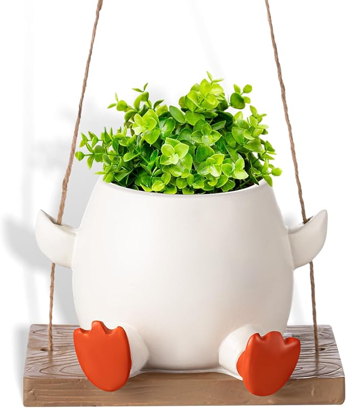 Swing Duckling Plant Pot Cute Resin Head Planters Hanging Flower Pots ...