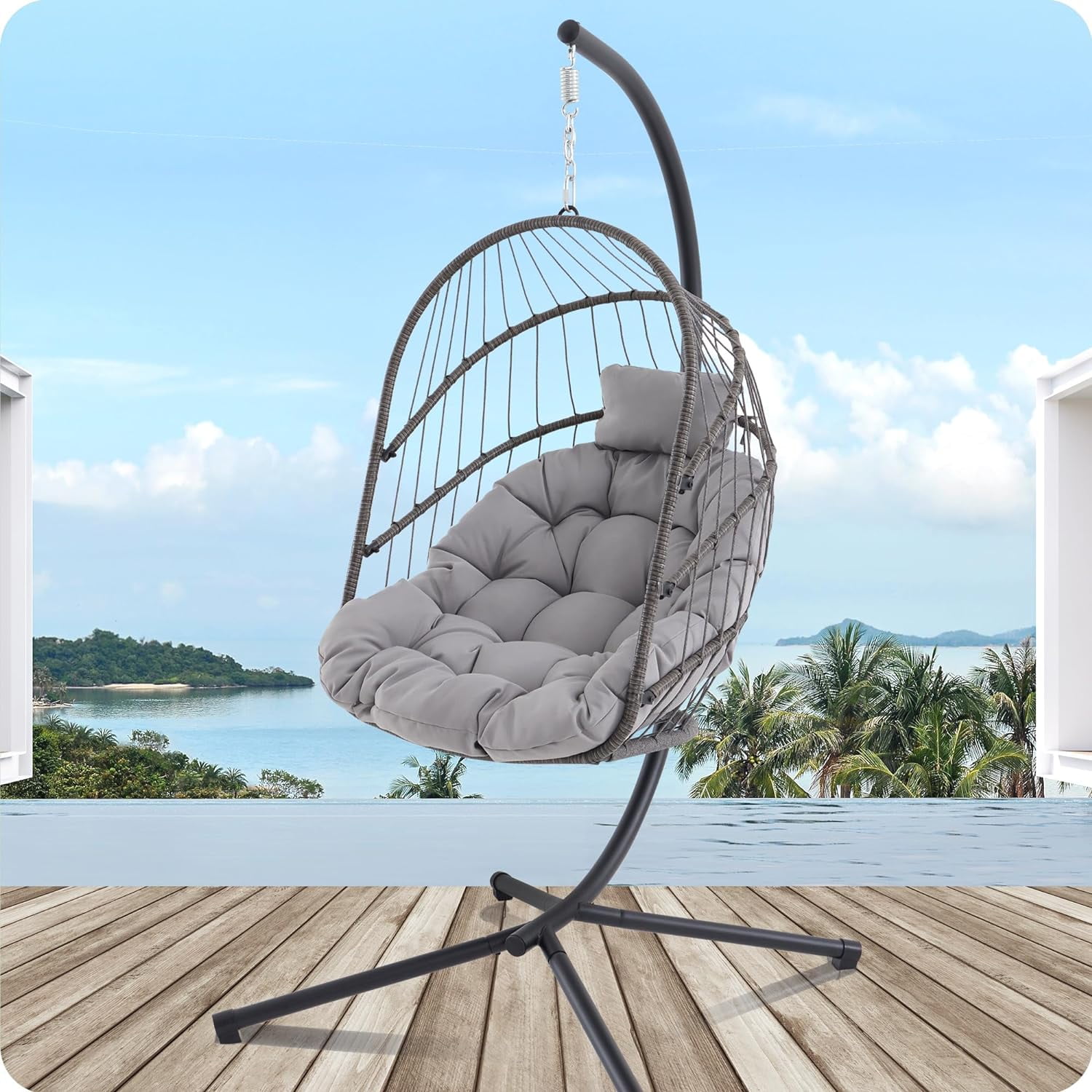Swing Egg Chair with Stand Foldable Hanging Egg Chair Indoor Outdoor ...