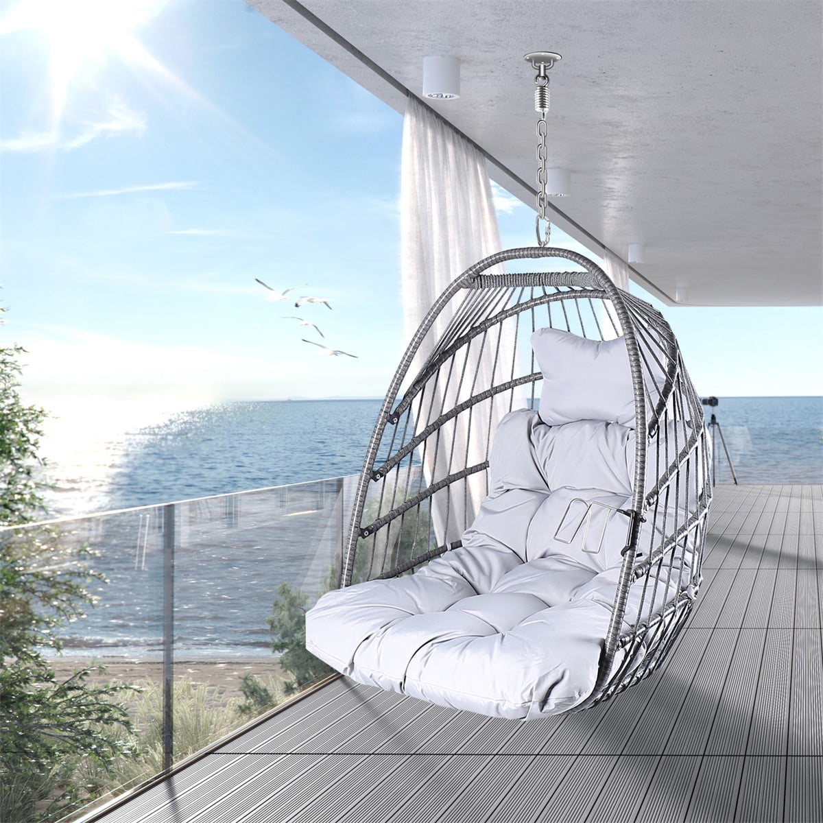 Swing Egg Chair without Stand, Wicker Rattan Patio Hanging Chair with ...