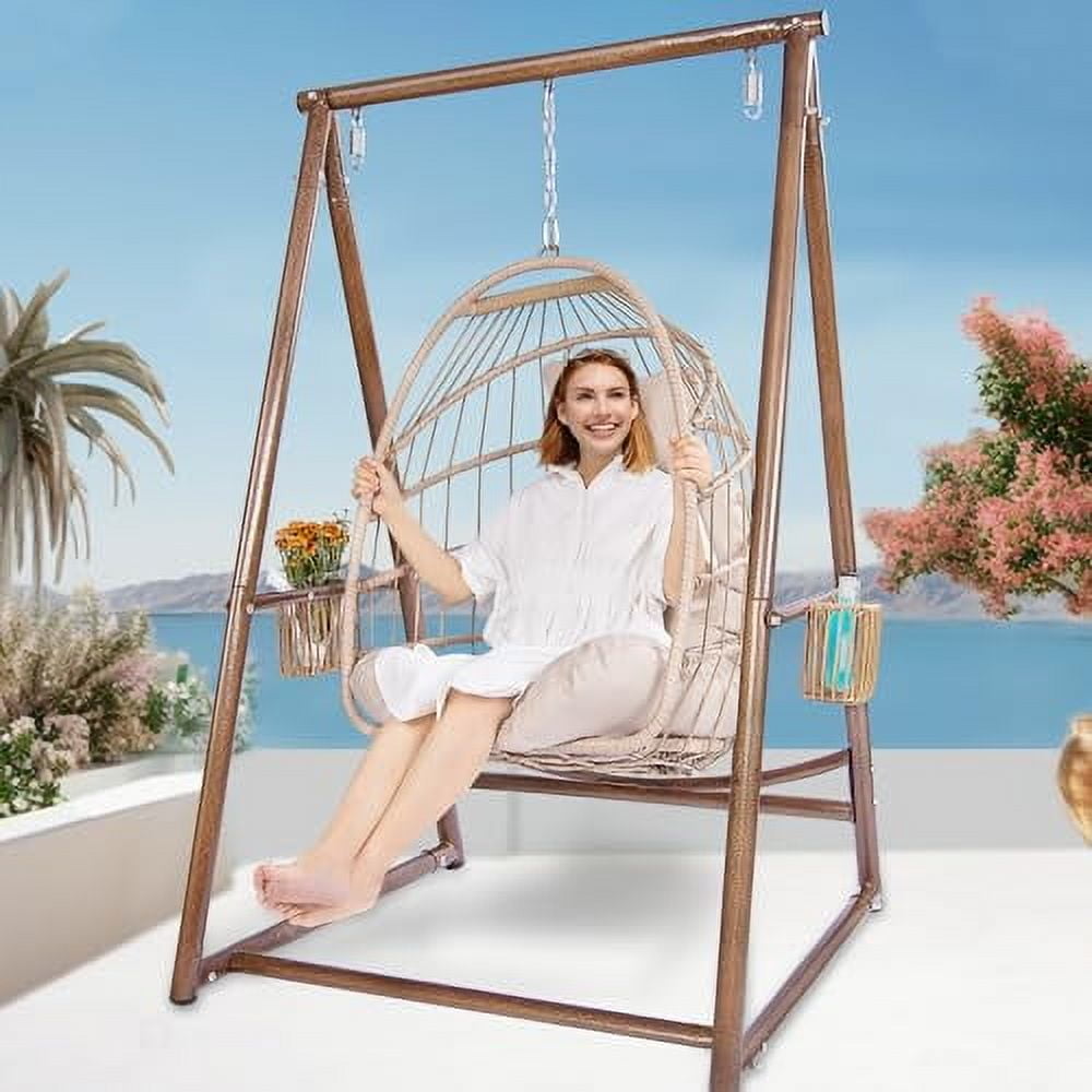 Swing Egg Wicker Chair and Reinforced Solid Structure Hammock Stand ...