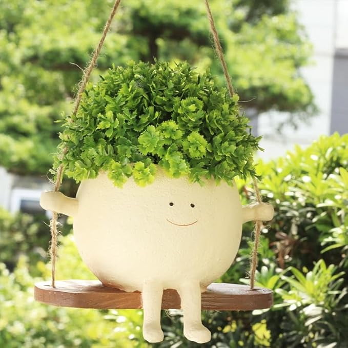 Swing Face Planter Pots - Cute Hanging Resin Flower Pot for Indoor ...
