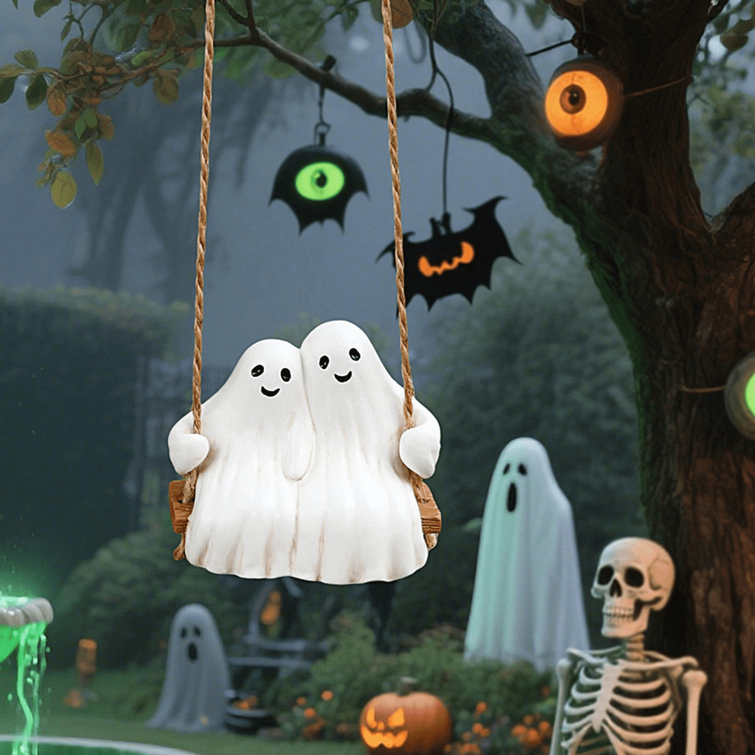 Swing Ghost Couple Ornament Halloween Figurine Resin Ghost Halloween ...