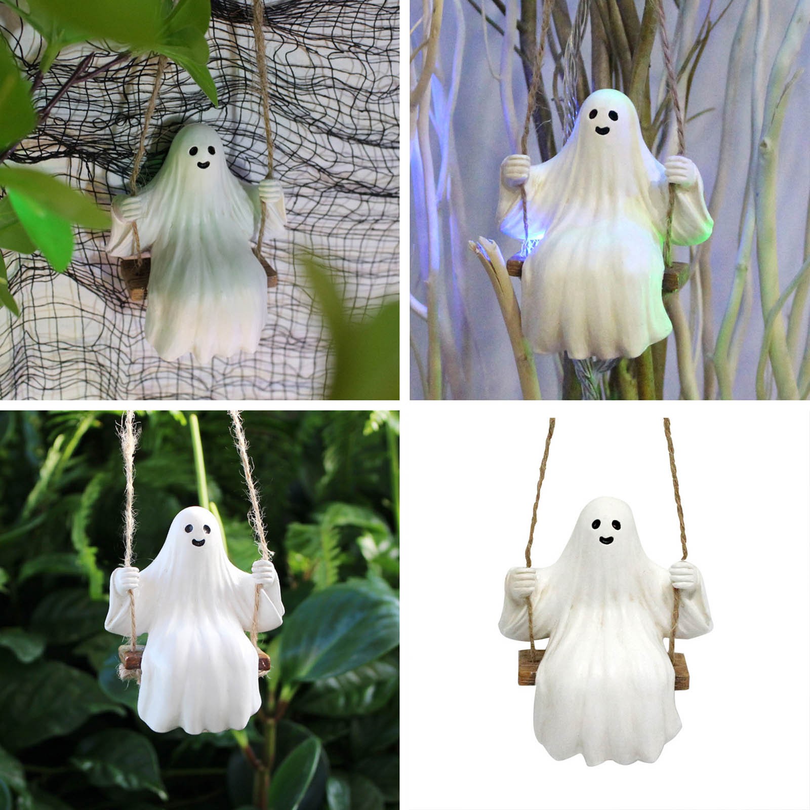 Swing Ghost Garden Statue Outdoor Halloween Decor,3.39 Inch Cute Ghost ...