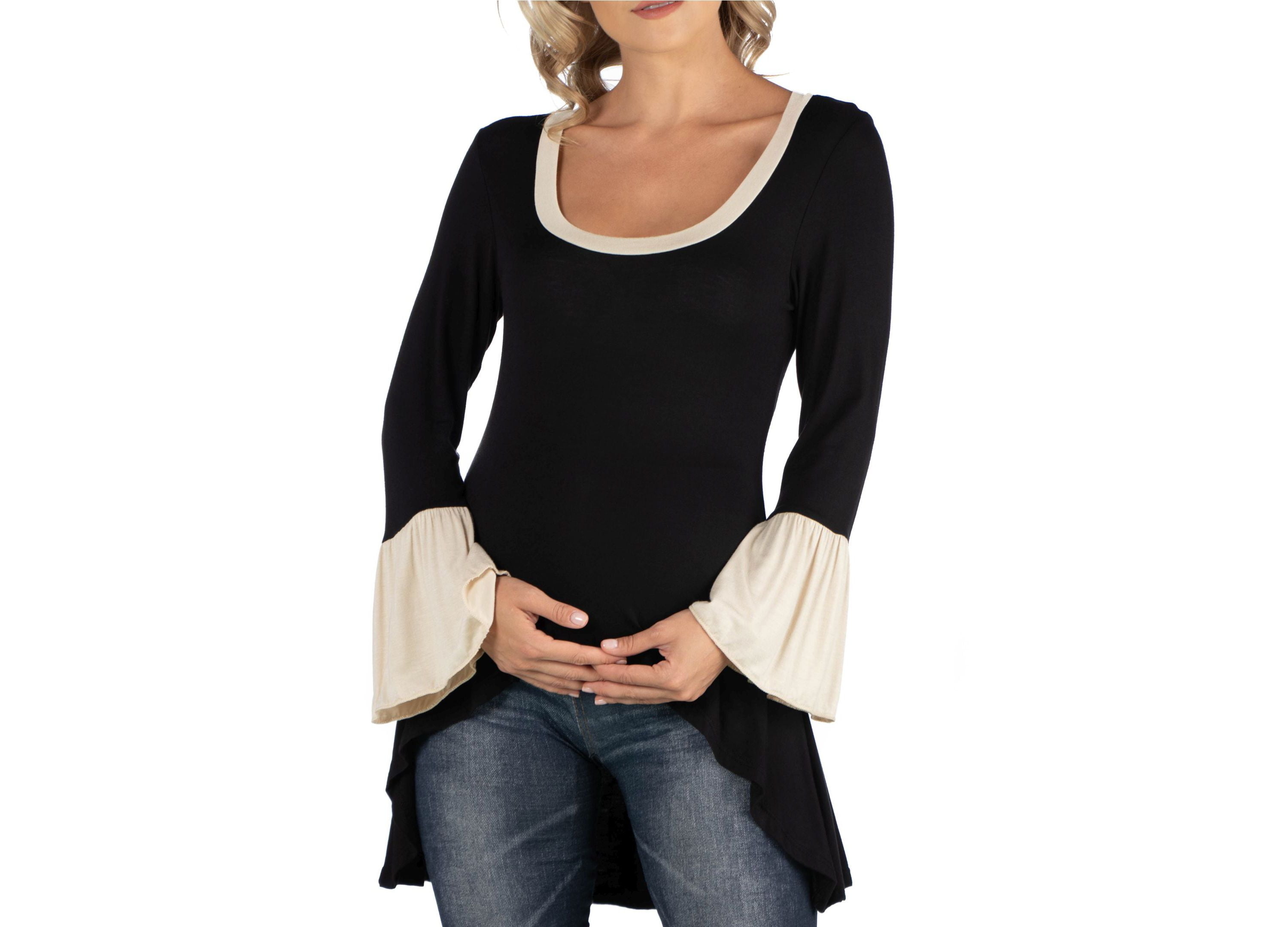 Swing High Low Bell Sleeve Maternity Tunic Top Black Long - Walmart.com
