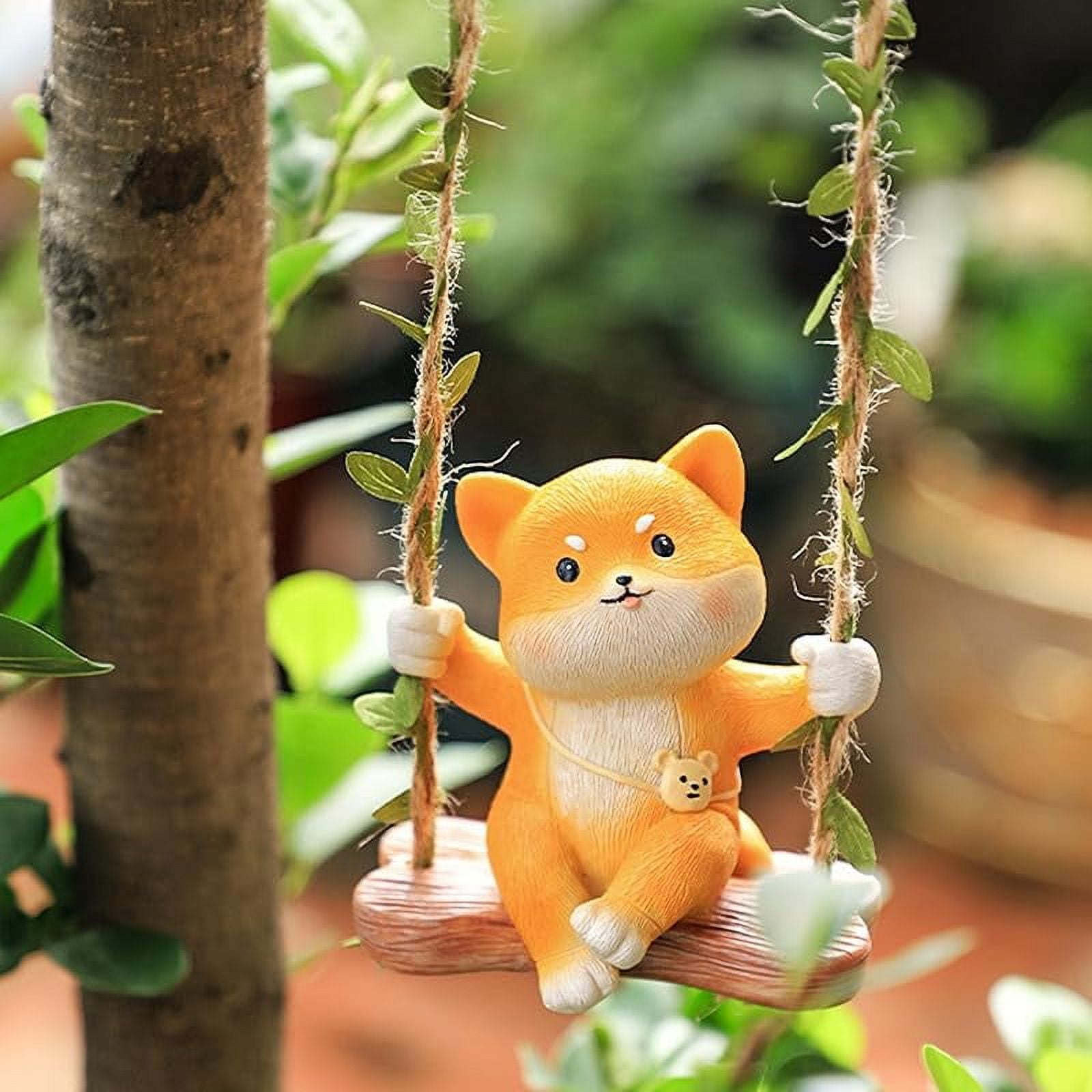 Swing Rabbit Garden Statues, Cute Hanging Hammock Animal Garden Decor ...