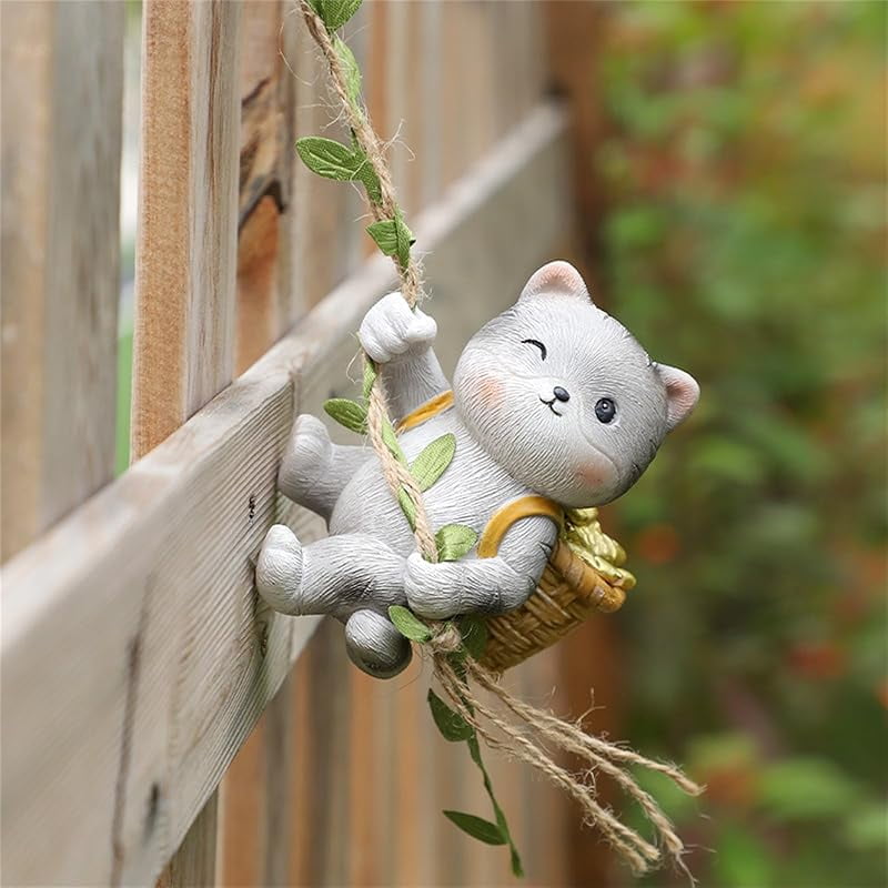 Swing Rabbit Garden Statues, Cute Hanging Hammock Animal Garden Decor ...