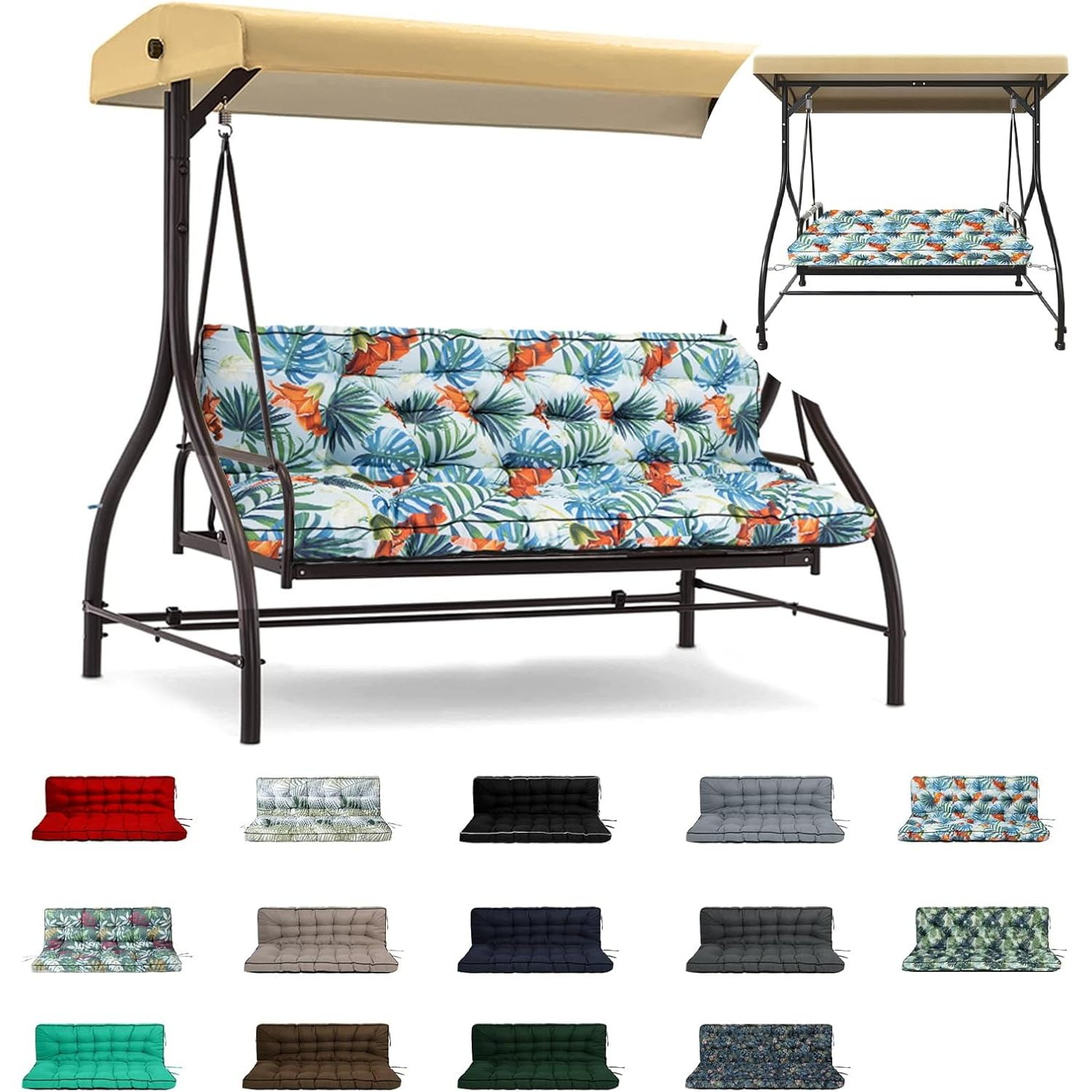 Swing Replacement Cushions with Backrest, 2 or 3 Seater Waterproof Non ...