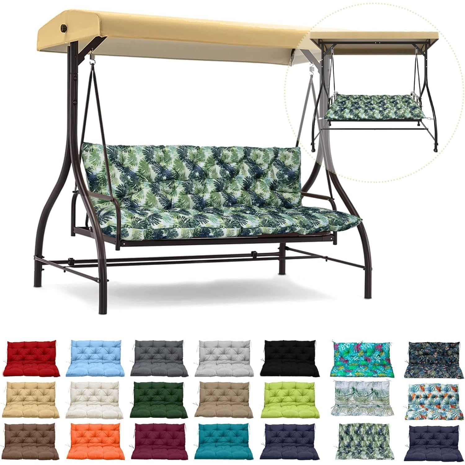 Swing Replacement Cushions with Backrest, 2 or 3 Seater Waterproof Non ...