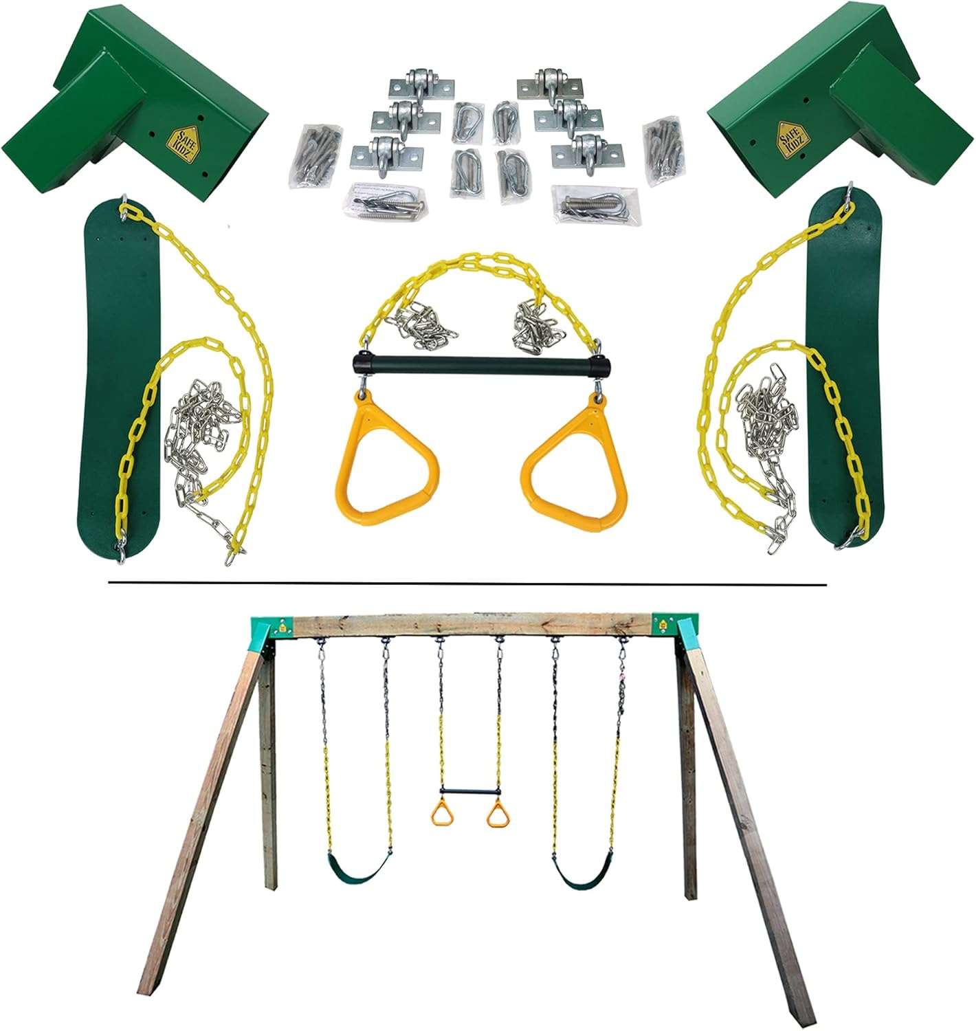 Swing Set Kit Includes: 2 Brackets, 2 Swing Seats, 1 Ring Trapeze Bar ...