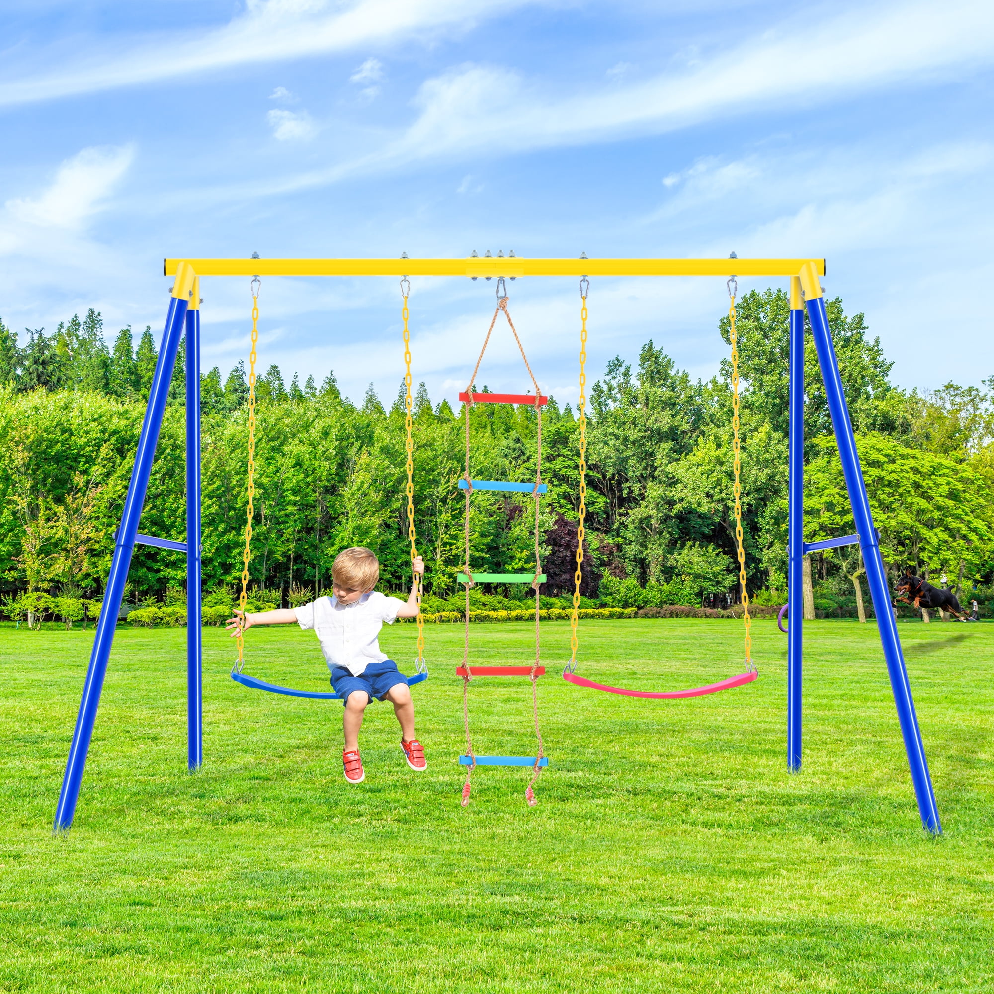 Swing Set for Outside, Heavy Duty A-Frame Metal Swing Set with Swing ...