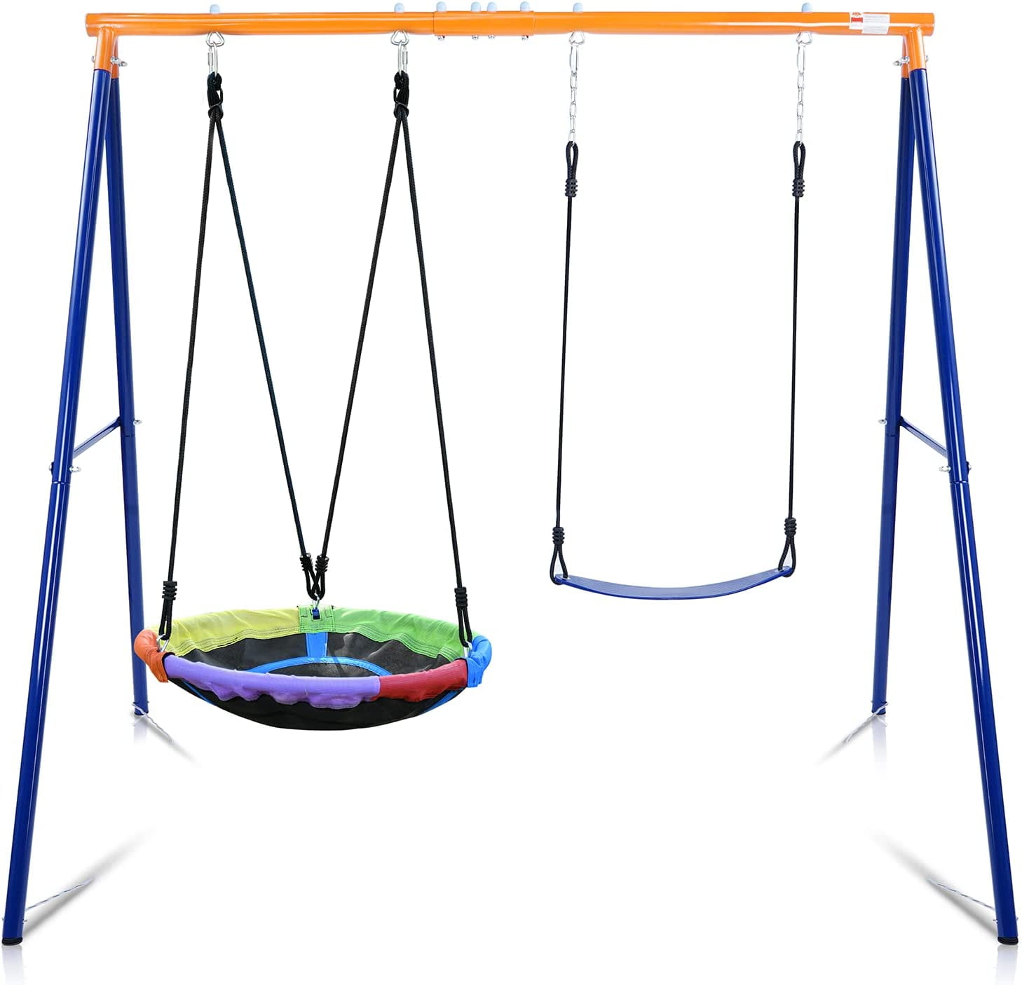 Swing Set for Backyard, 440lbs Swing Set with Heavy-Duty A-Frame Metal ...