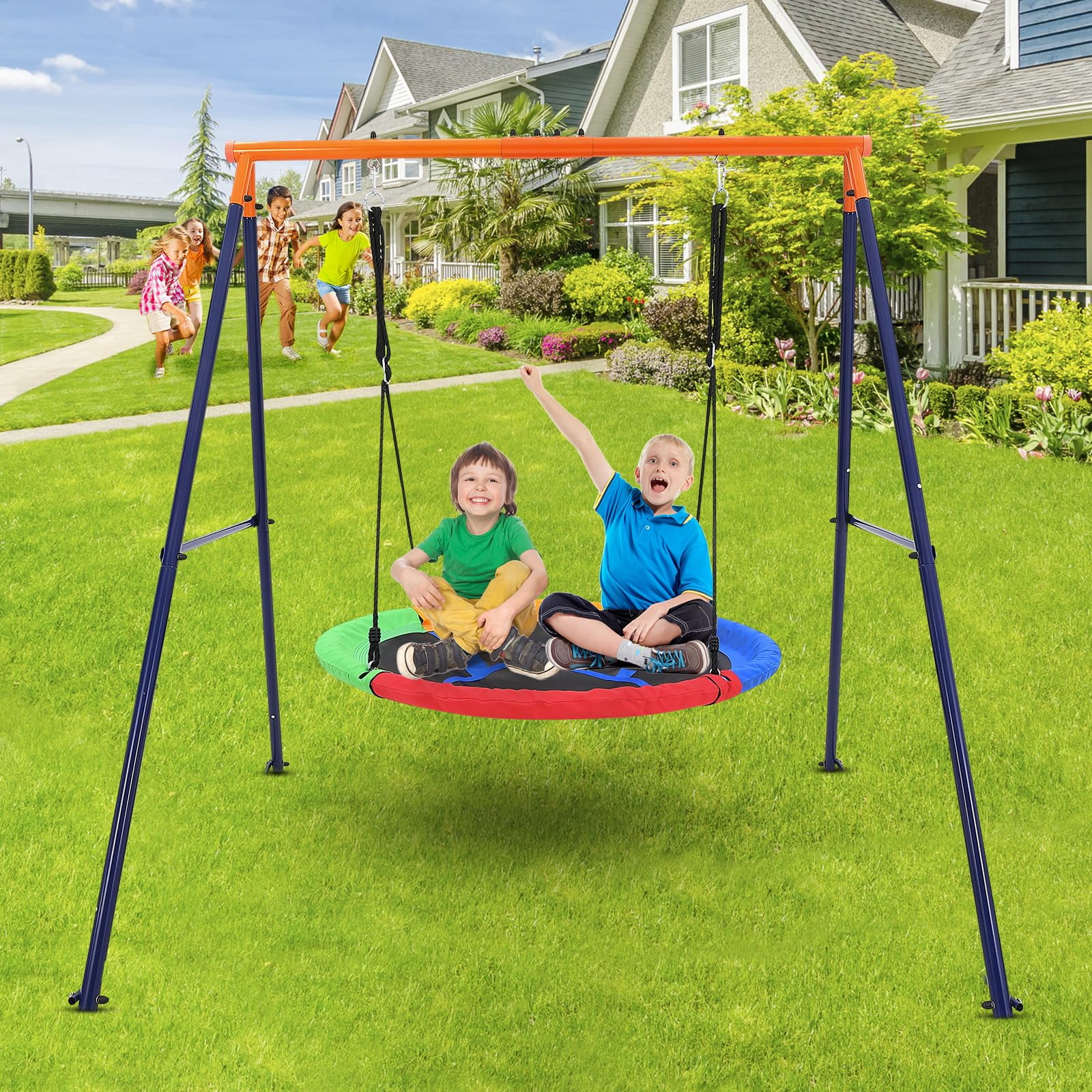 Swing Set with 1 Saucer 440lbs Saucer Swing with Stand& Adjustable ...