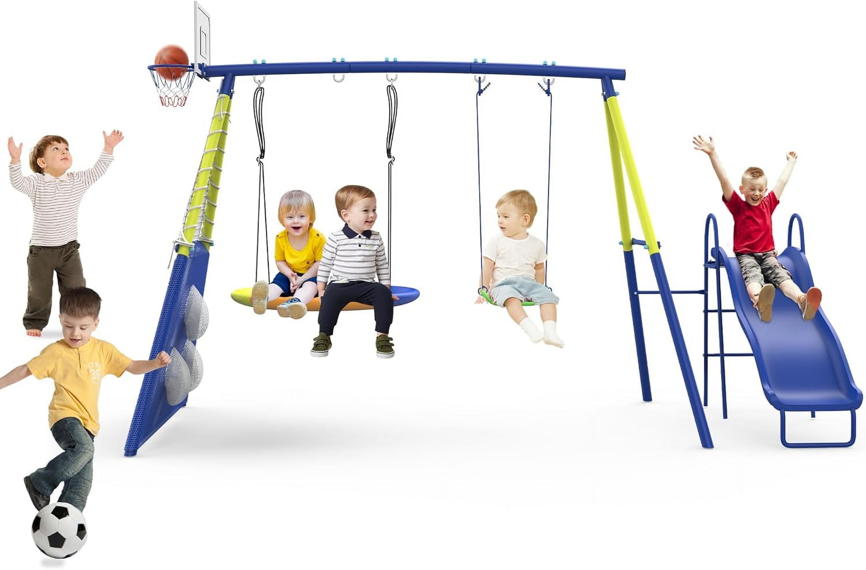 Swing Sets for Backyard,440 lbs Heavy-Duty 5-in-1 Outdoor Swing Set ...