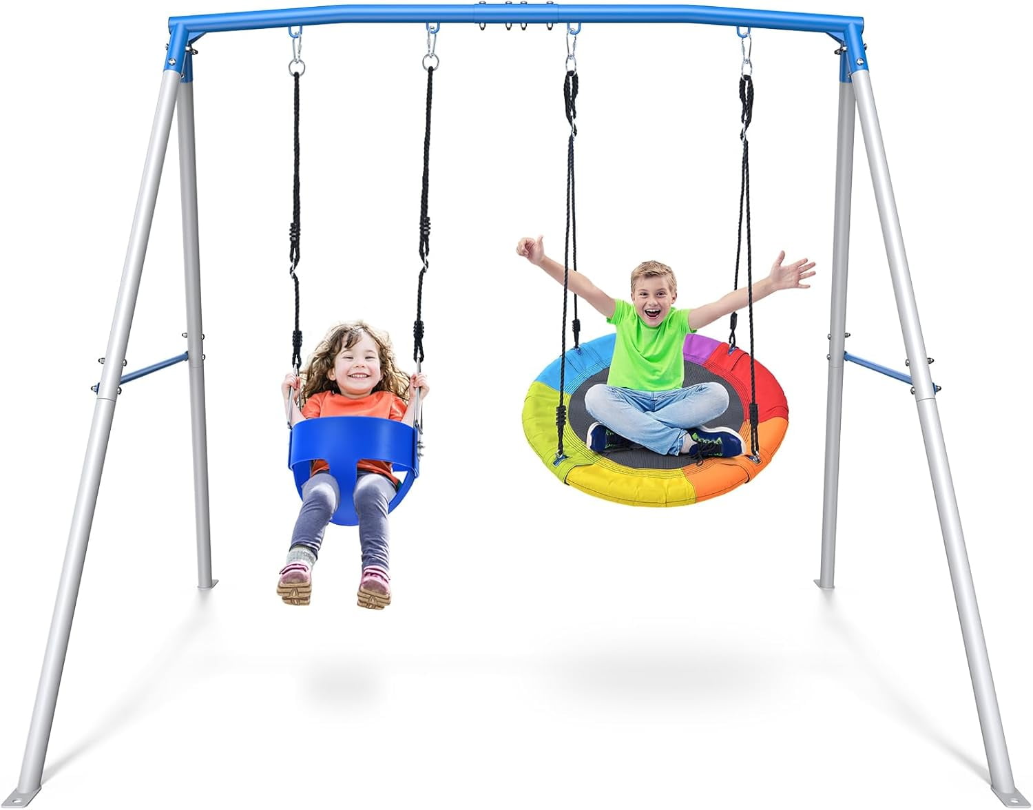 Swing Sets for Backyard, 440lbs Heavy Duty A-Frame Metal Swing Stand ...