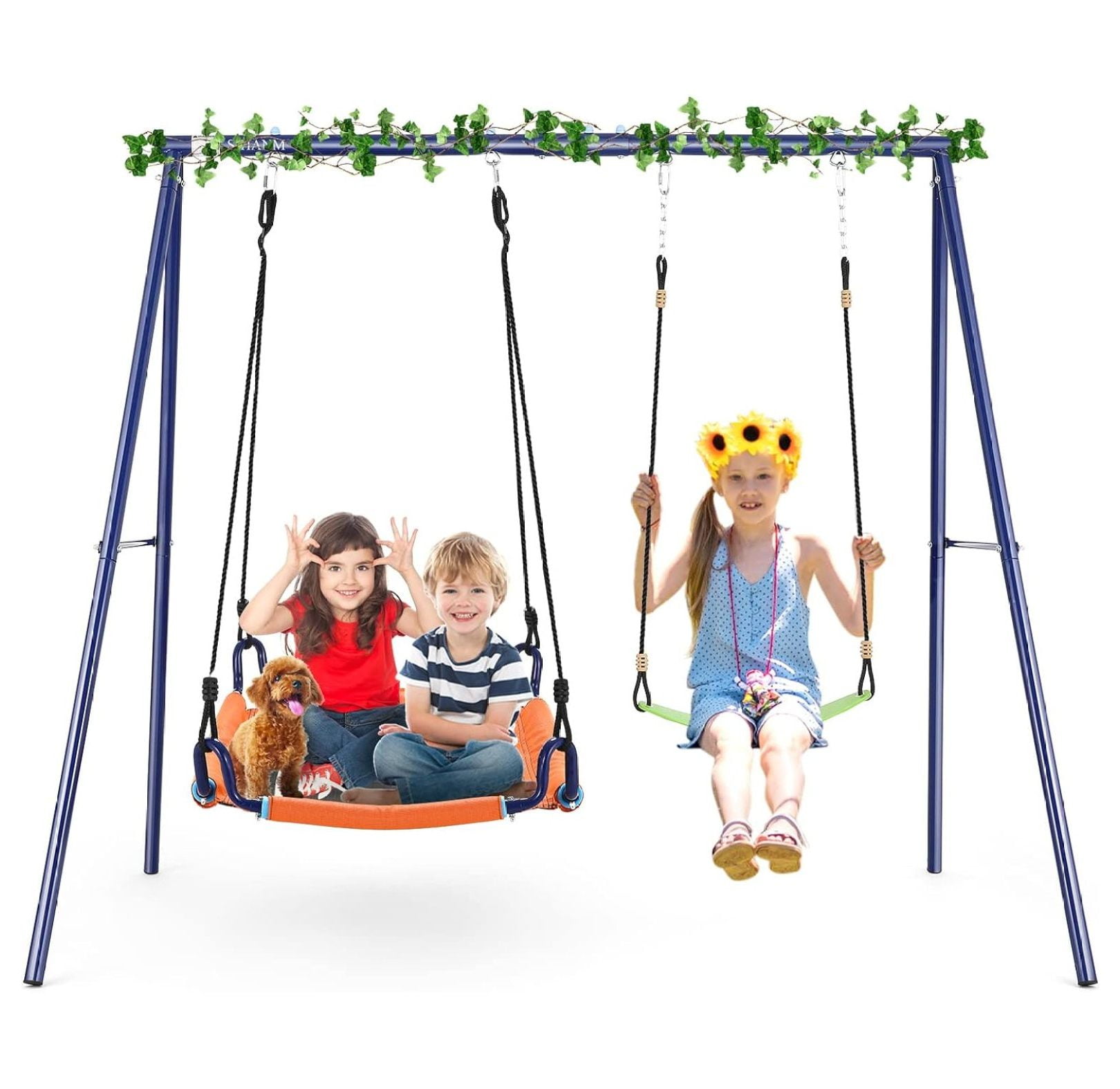 Swing Sets for Backyard, 440lbs Heavy Duty Metal A-Frame Outdoor Swing ...