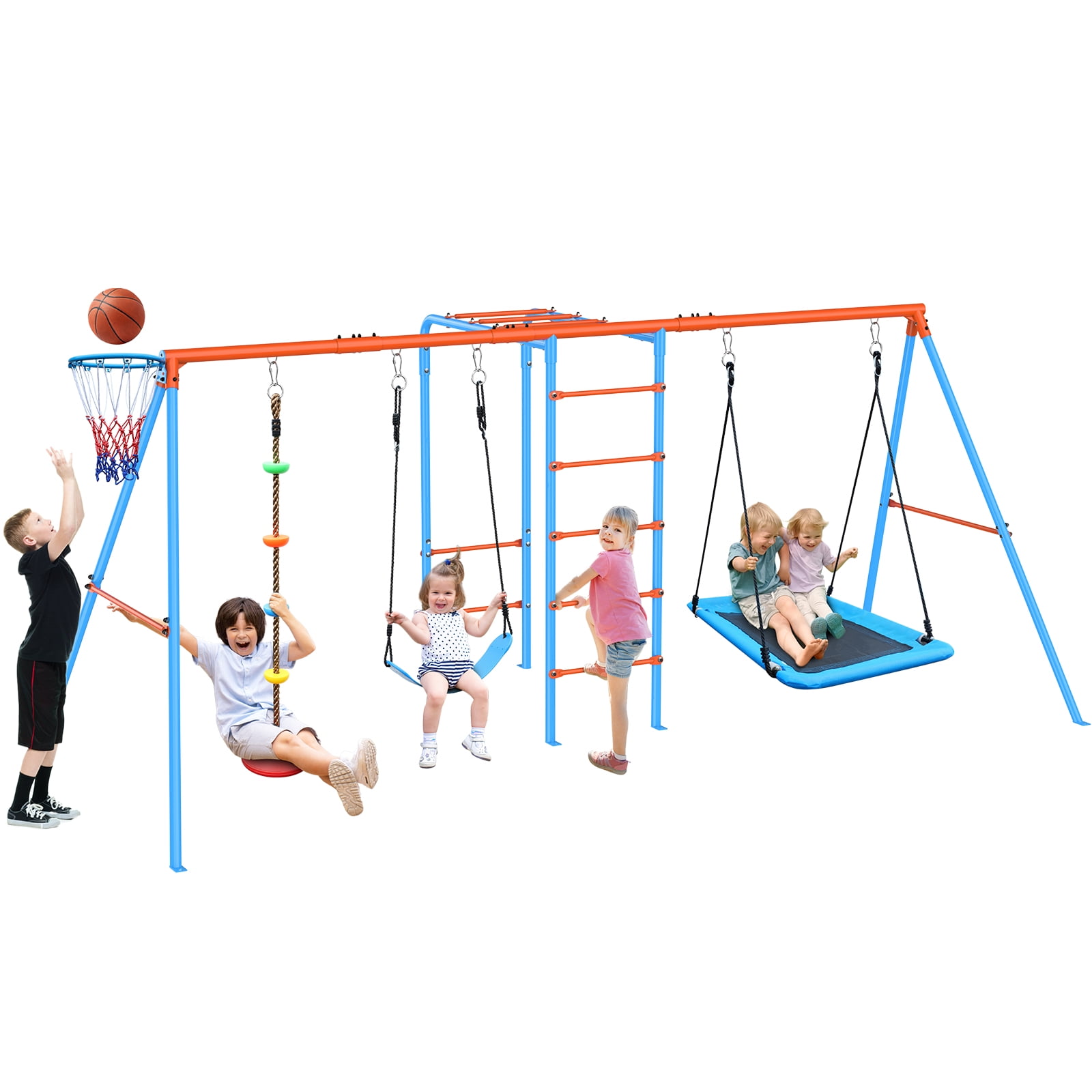 Swing Sets for Backyard, 6 in 1 Swing Sets Outdoor Playset for Kids ...