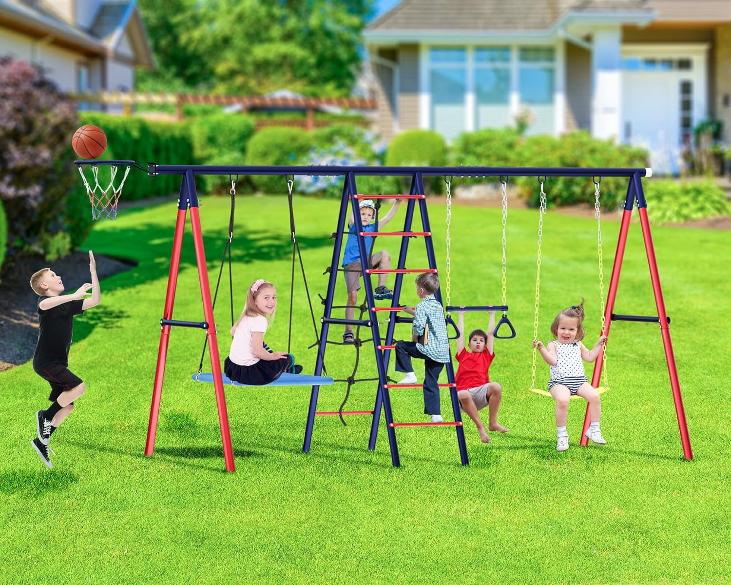 Swing Sets for Backyard, 6 in 1 Toddler Swingset Outdoor for Backyard ...