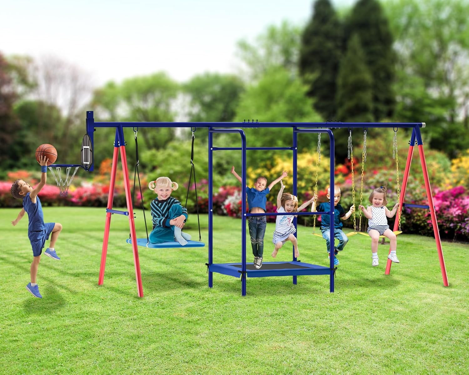 Swing Sets for Backyard, 6 in 1 Toddler Swingset Outdoor for Backyard ...