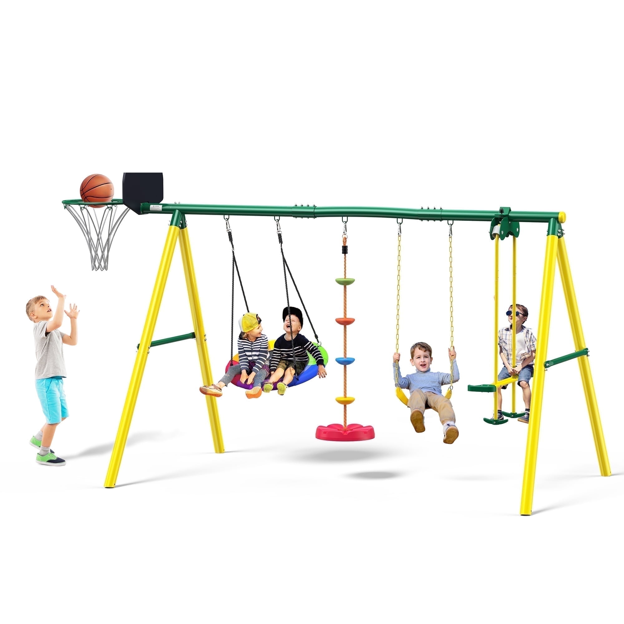 EVMORE Metal Swing Sets for Backyard, Outdoor Playground Playset for ...