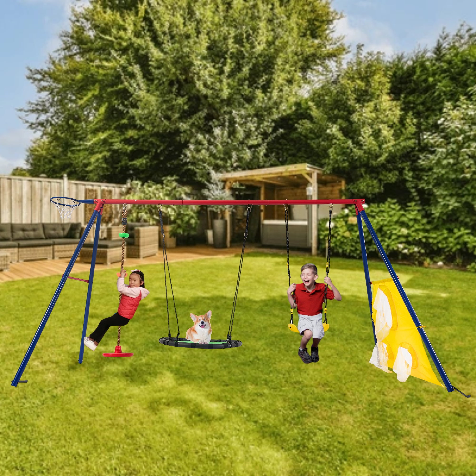 Swing Sets For Kids, 550lbs A-Frame Metal Stand With Canvas Swing ...