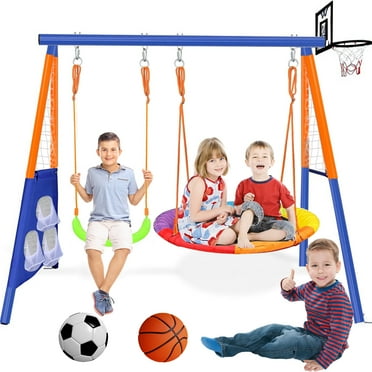 Gymax 5-In-1 Kids Swing Set for Outdoor W/ Heavy Duty Frame Basketball ...