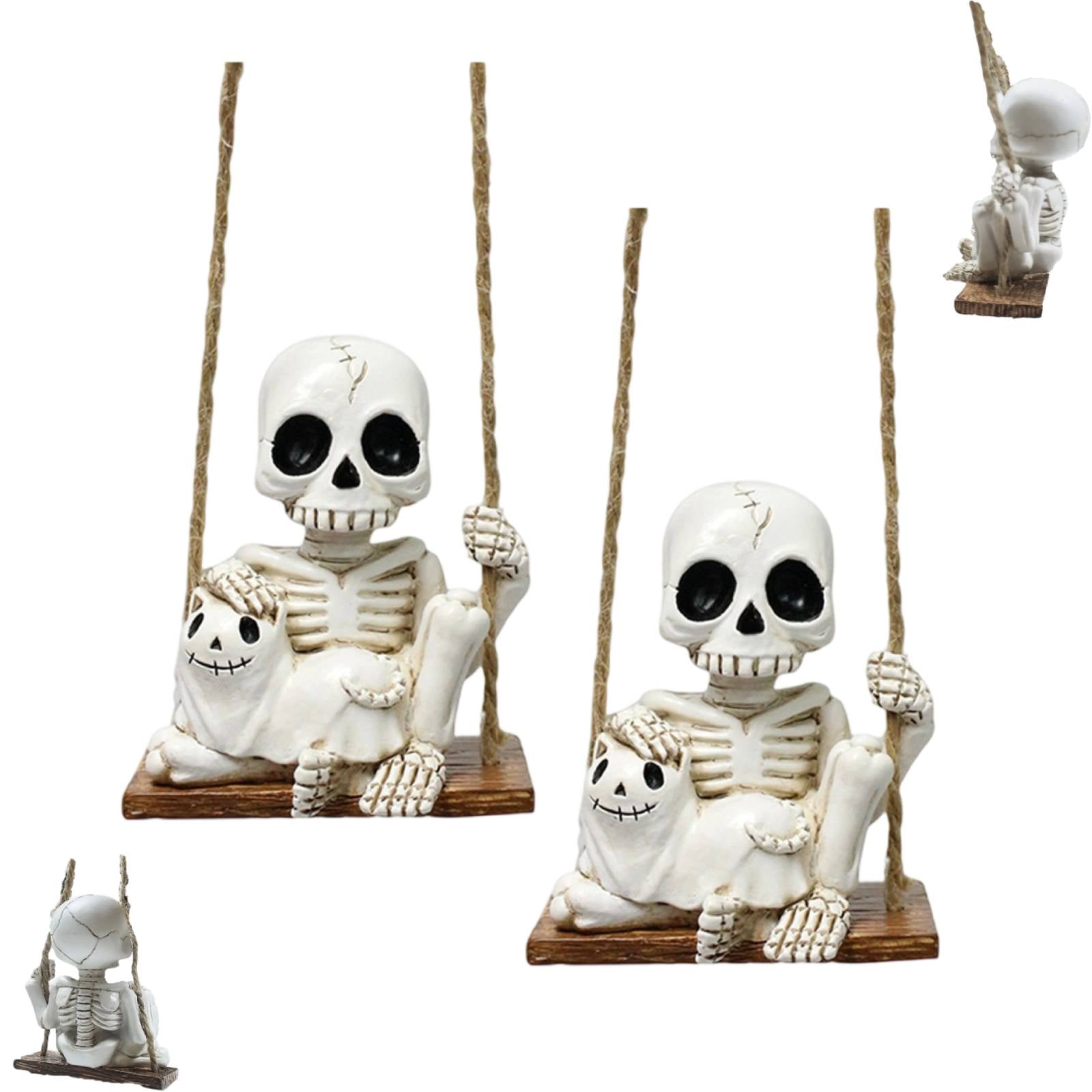 Swing Skeleton Figurines,Halloween Ghost Statue,Funny Skull with Cat ...