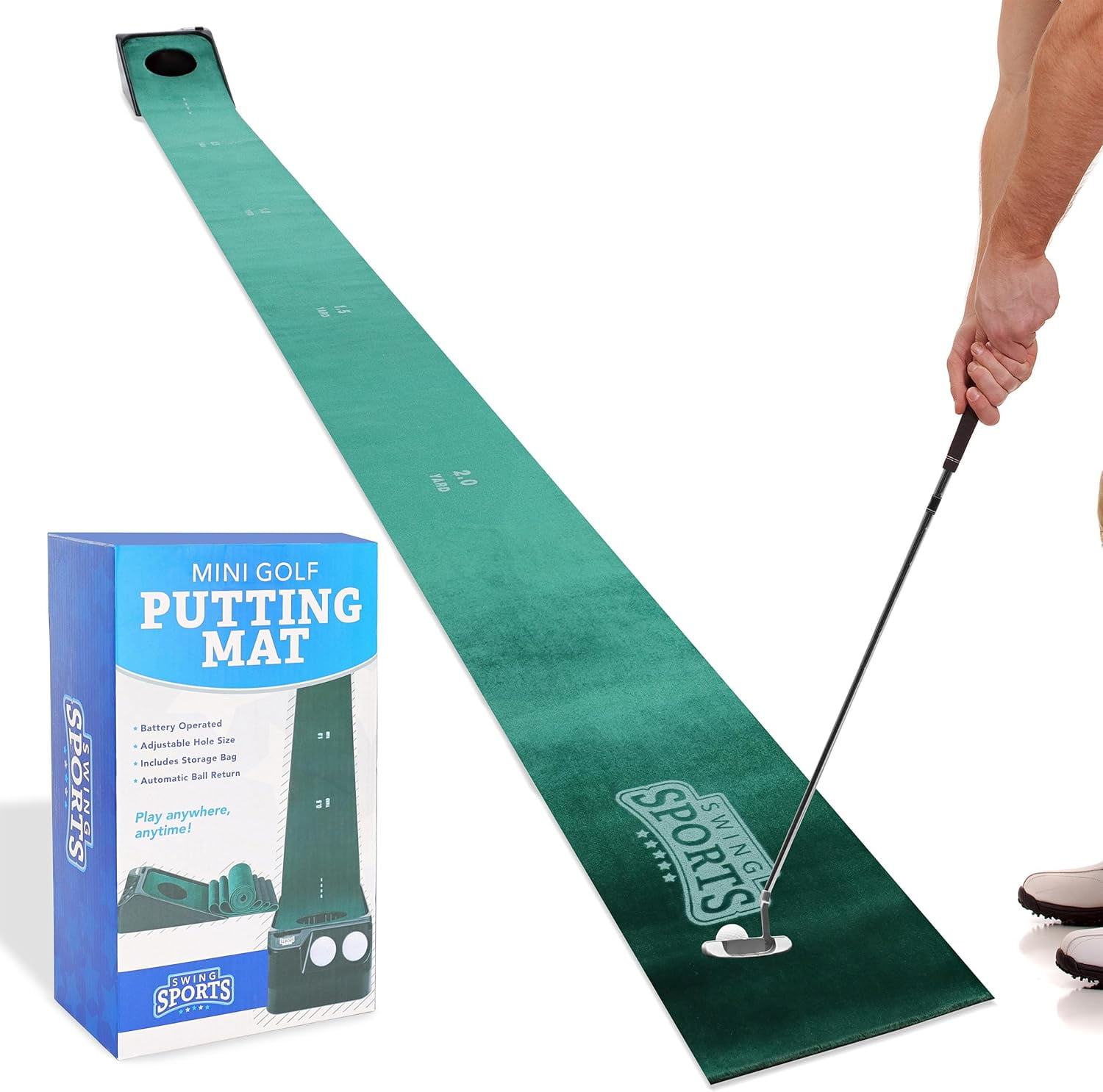 Swing Sports Adjustable Putting Green - Quiet Auto Ball Return Electric Putting Green Indoor ...