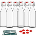 Swing Top Glass Bottles - Set of 6, 16oz w/Marker & Labels Clear Bottle ...