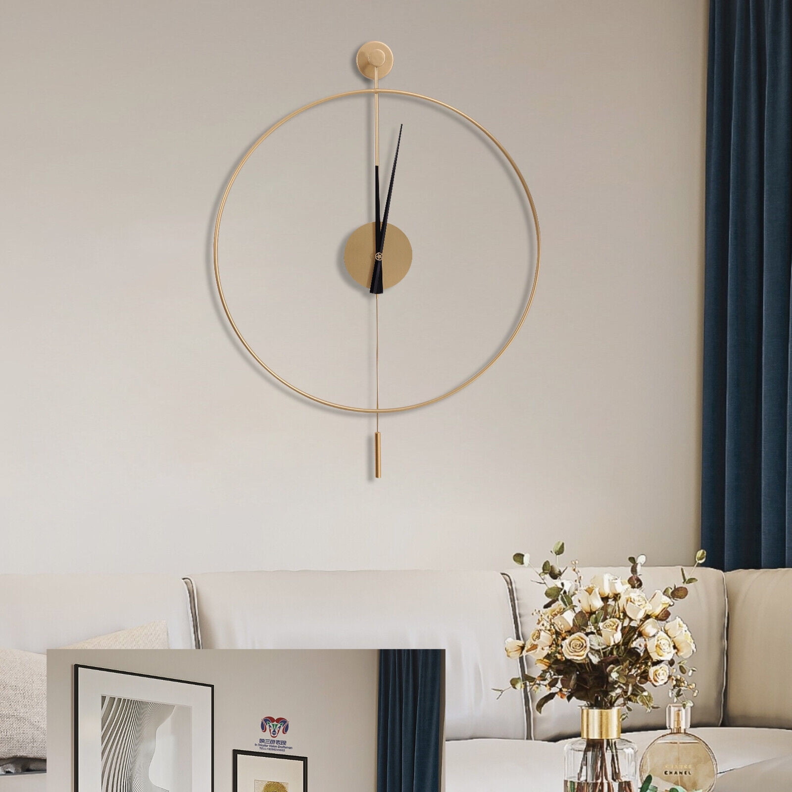 Swing Wall Clock Modern Design Silent Quartz Movement Elegant Living ...
