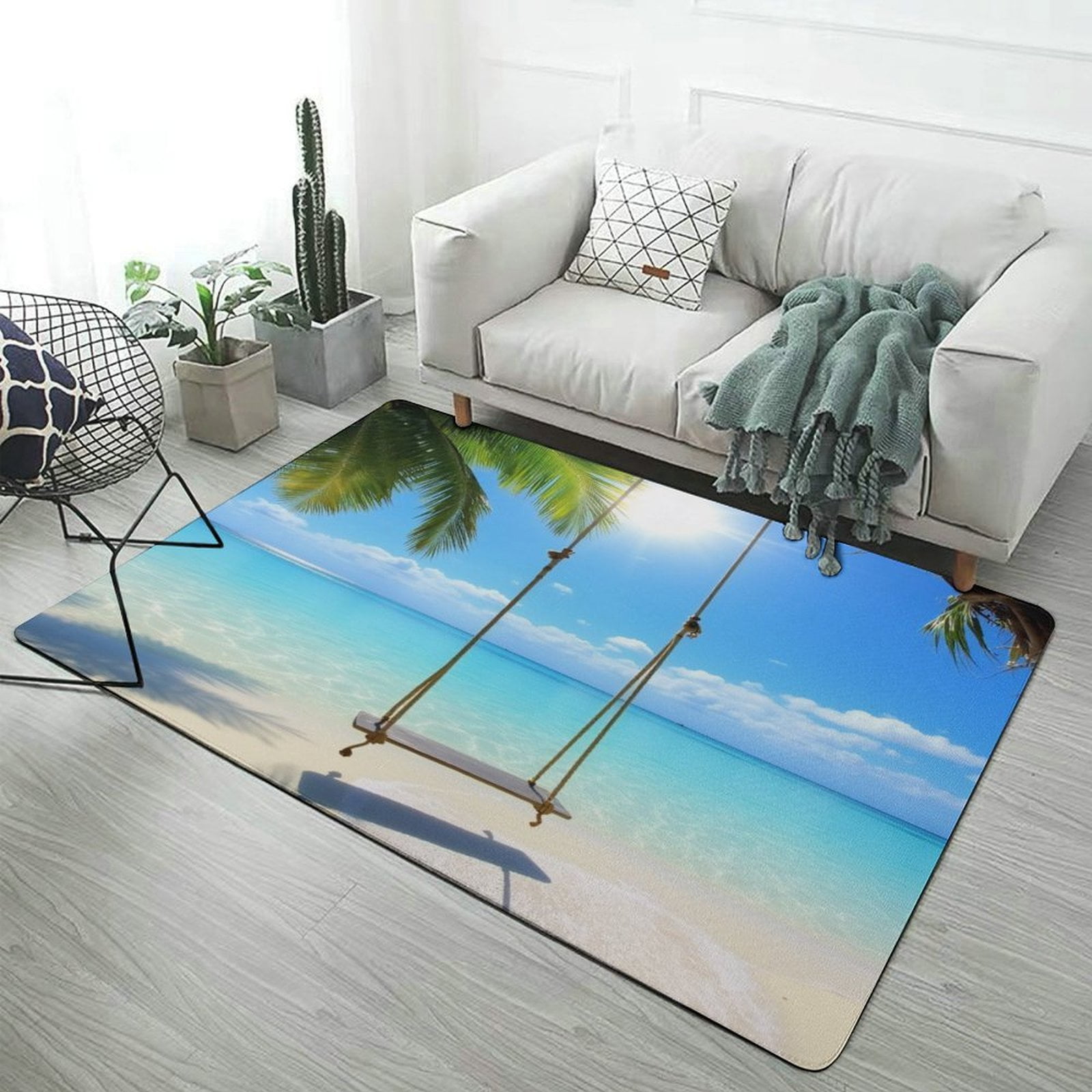 Swing on Tropical Beach Carpet Style Living Room Bedroom Rug Soft ...