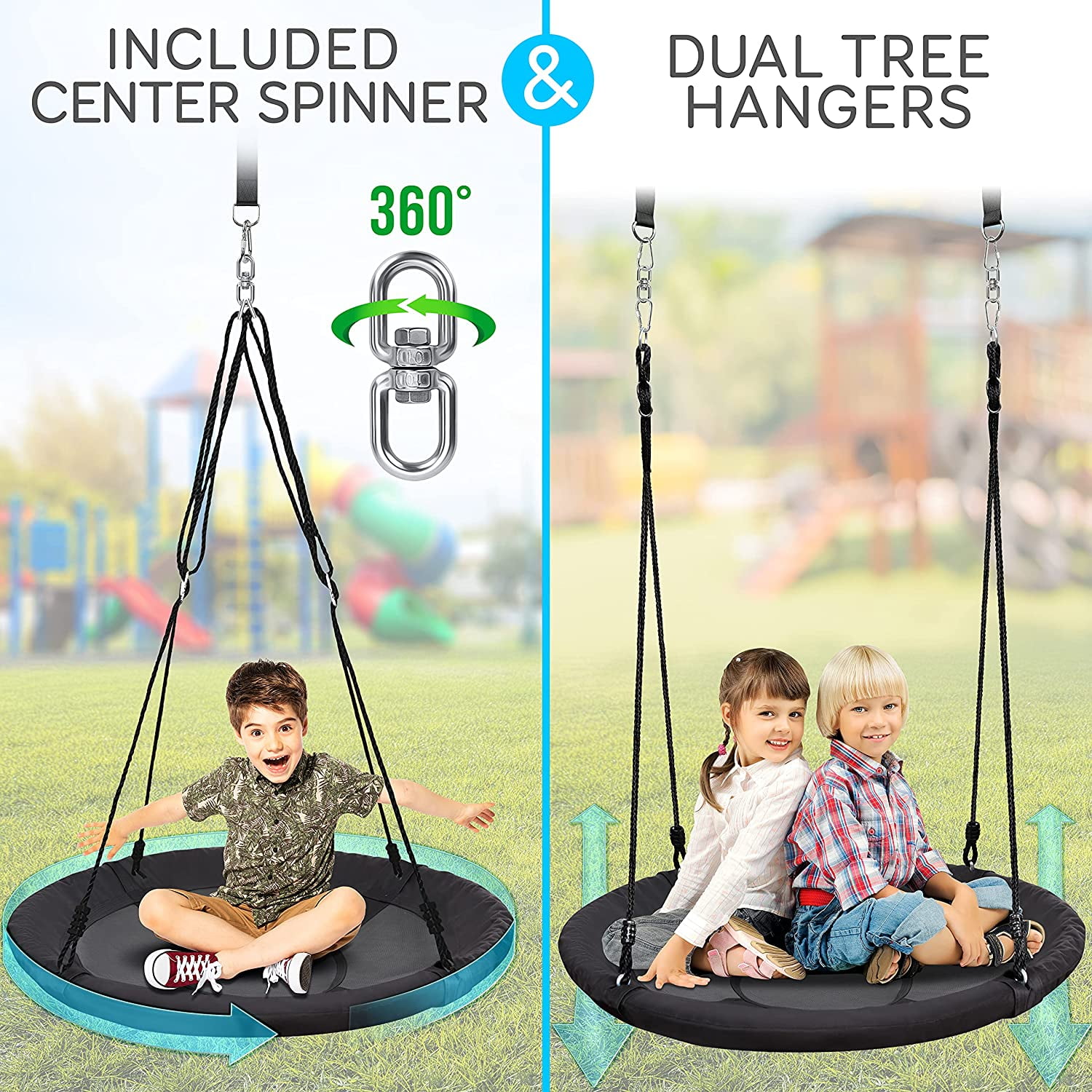 Swing with Tree Hang Kit, 40” Outdoor Tree Swing, 2 Adjustable Hanging ...