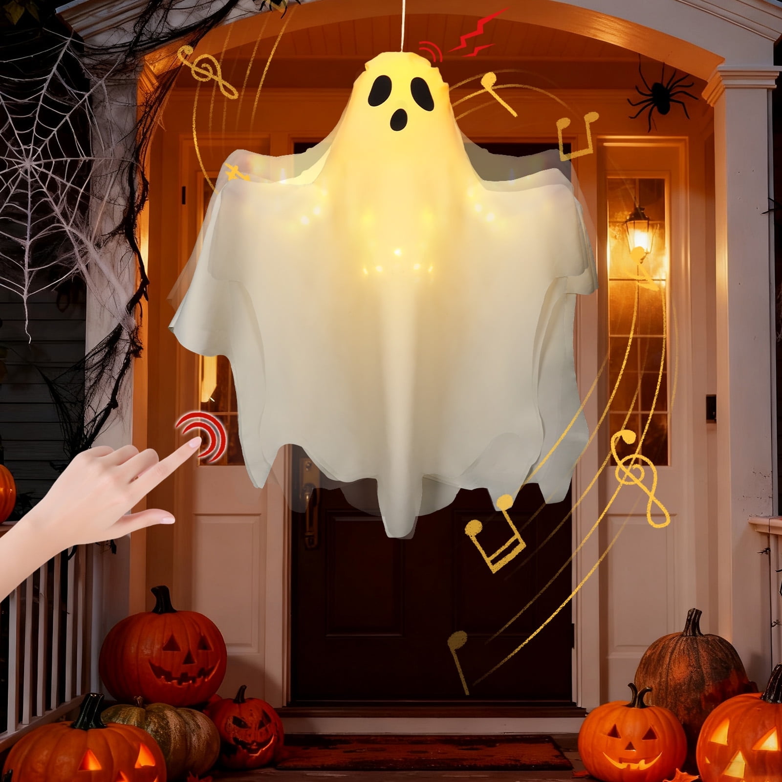 Swinging Ghost Outdoor Decor Hanging Ghosts with 8 Light Modes Wooden ...