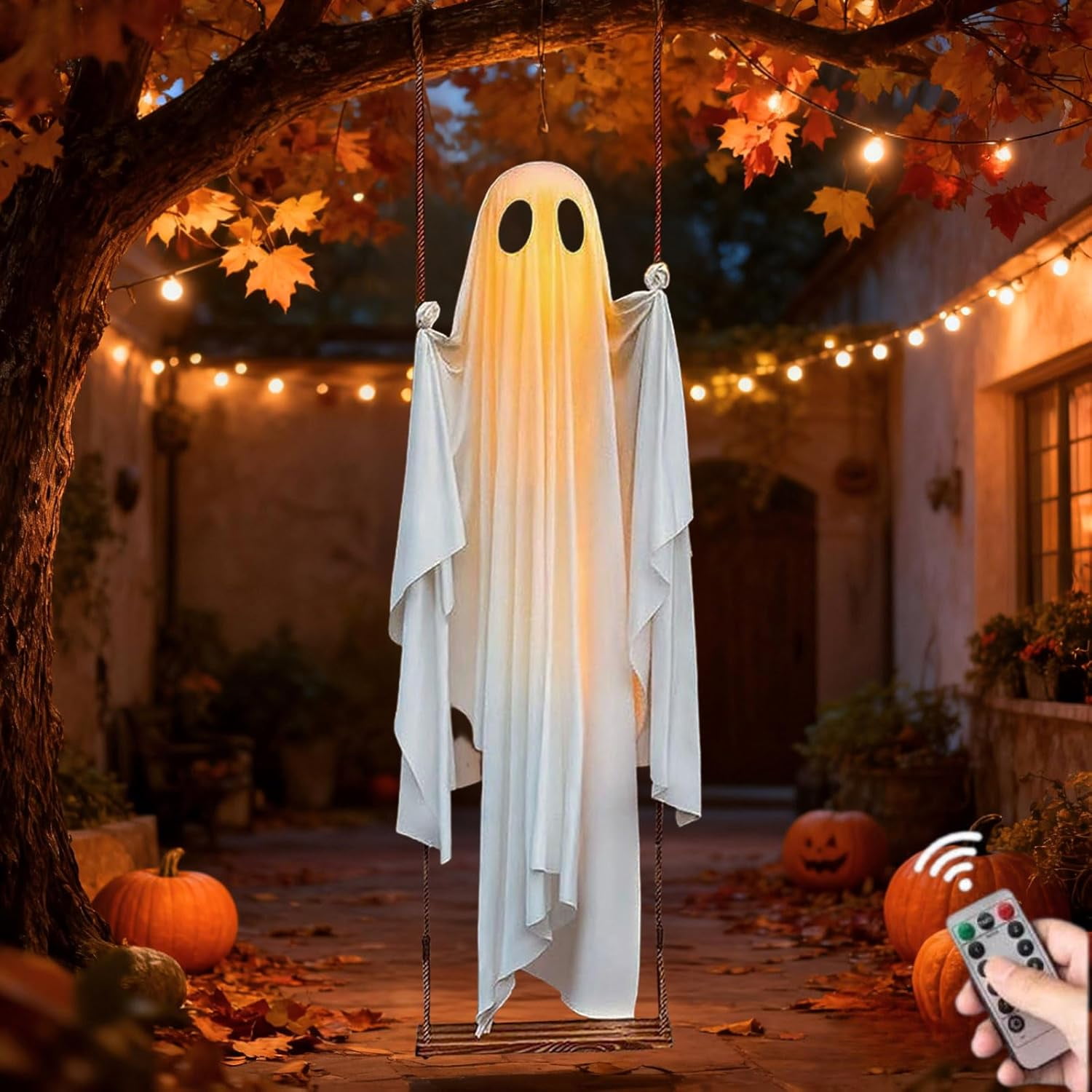 Swinging Ghost Outdoor Decor on a Swing Hanging, Halloween Decorations ...