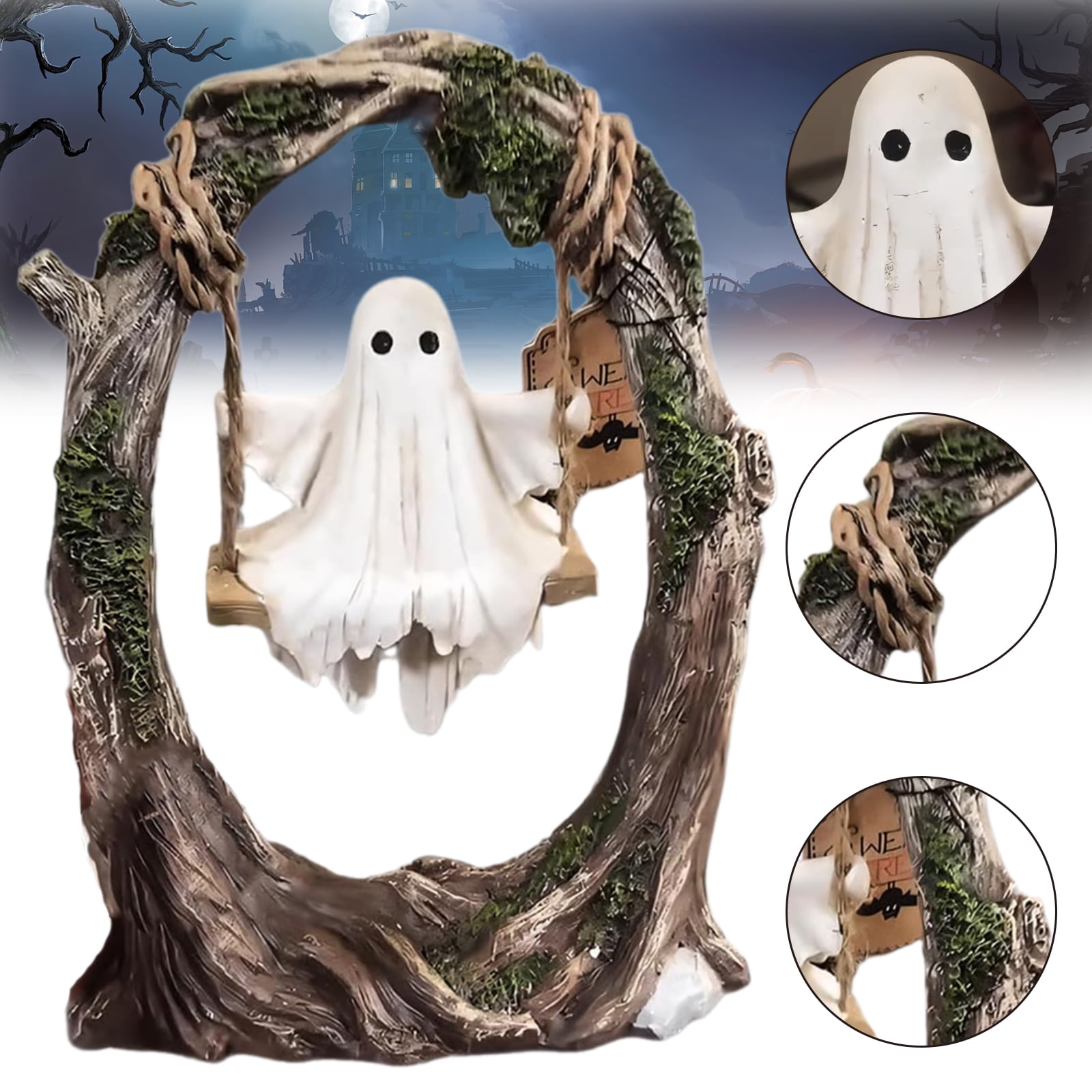 Swinging Shadows Ghost On a Tree Swing Cute Swinging Ghost Halloween Ghost Figurine Indoor ...