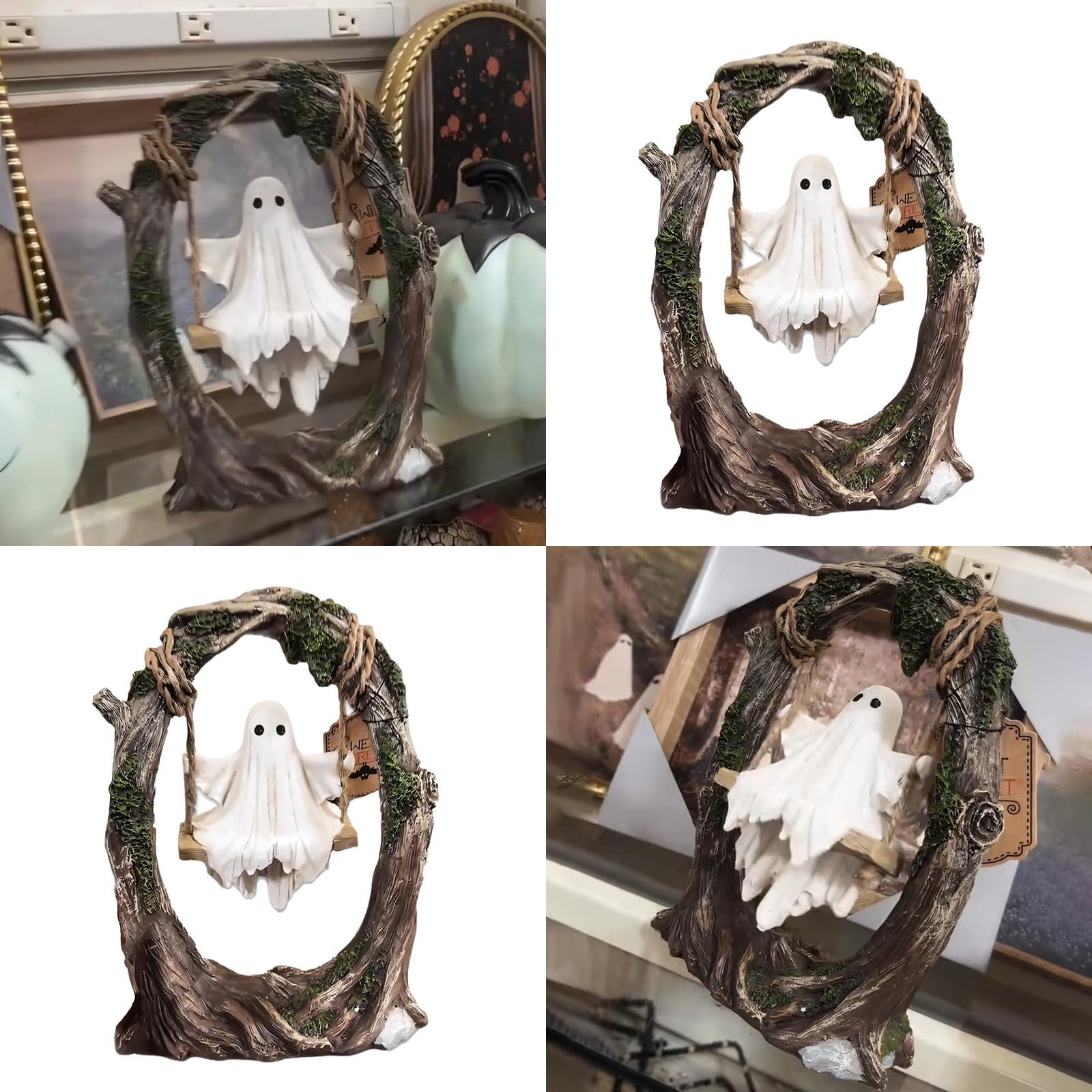 Swinging Shadows: Ghost on A Tree Swing, Halloween Swing Ghost Ornament, Hanging Resin Ghosts ...