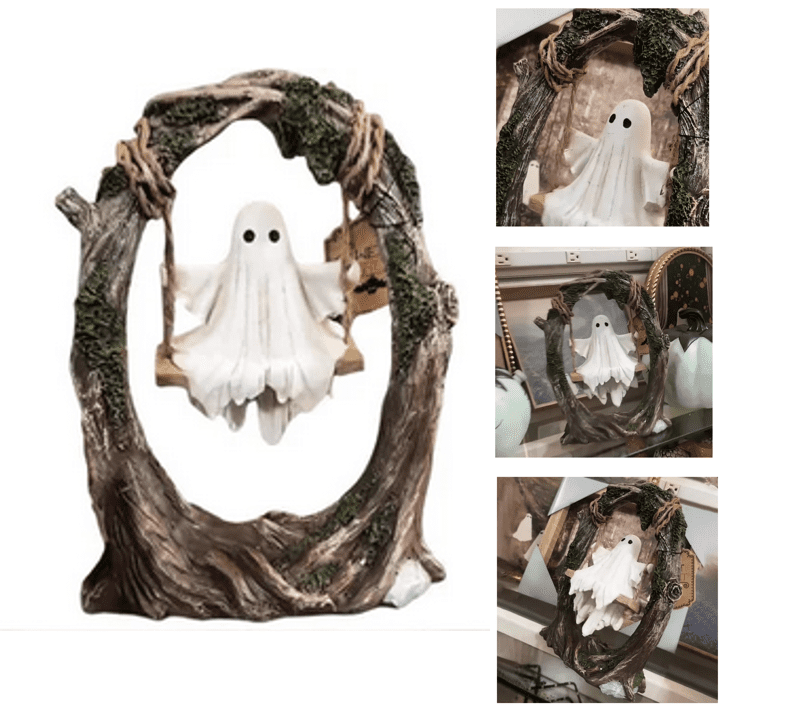 Swinging Shadows: Ghost on A Tree Swing, Halloween Swing Ghost Ornament ...