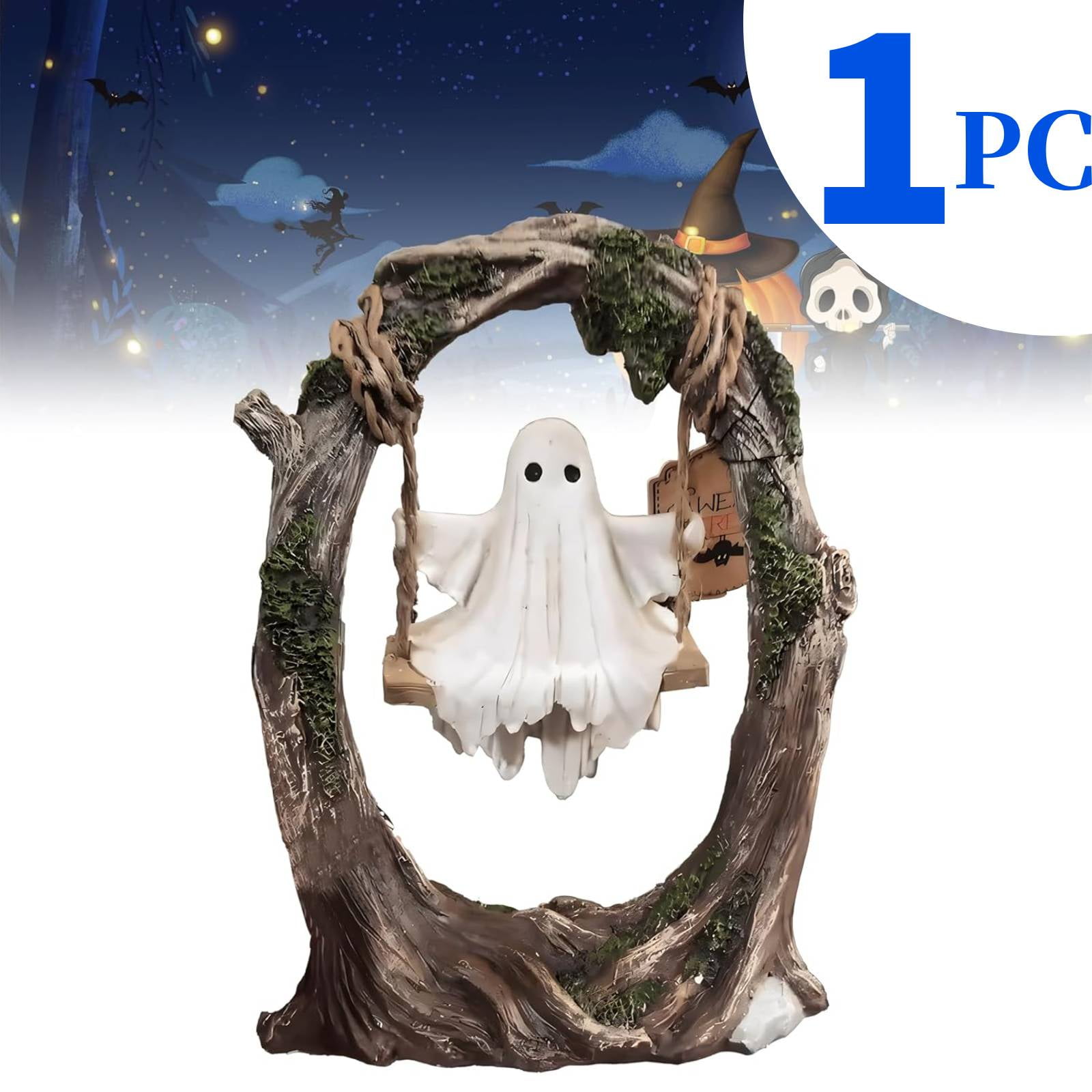 Swinging Shadows: Ghost on a Tree Swing, Handmade Halloween Swing Ghost ...