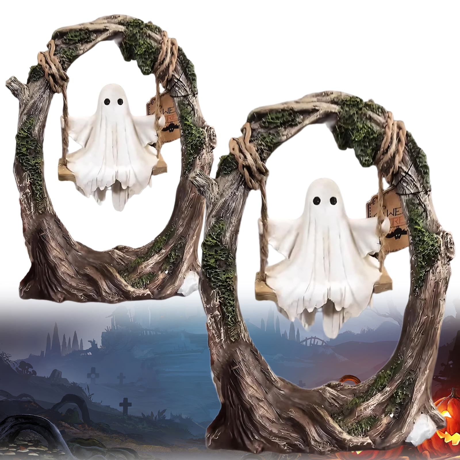 Swinging Shadows Ghost on a Tree Swing Cute Halloween Swing Resin Ghost ...
