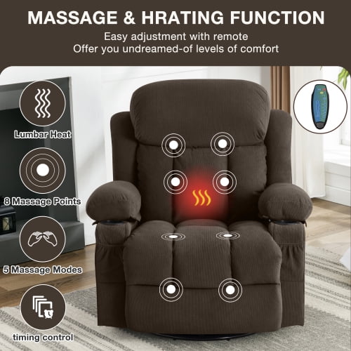 Swinging recliner massage heated sofa, with USB and 2 cup holders in ...