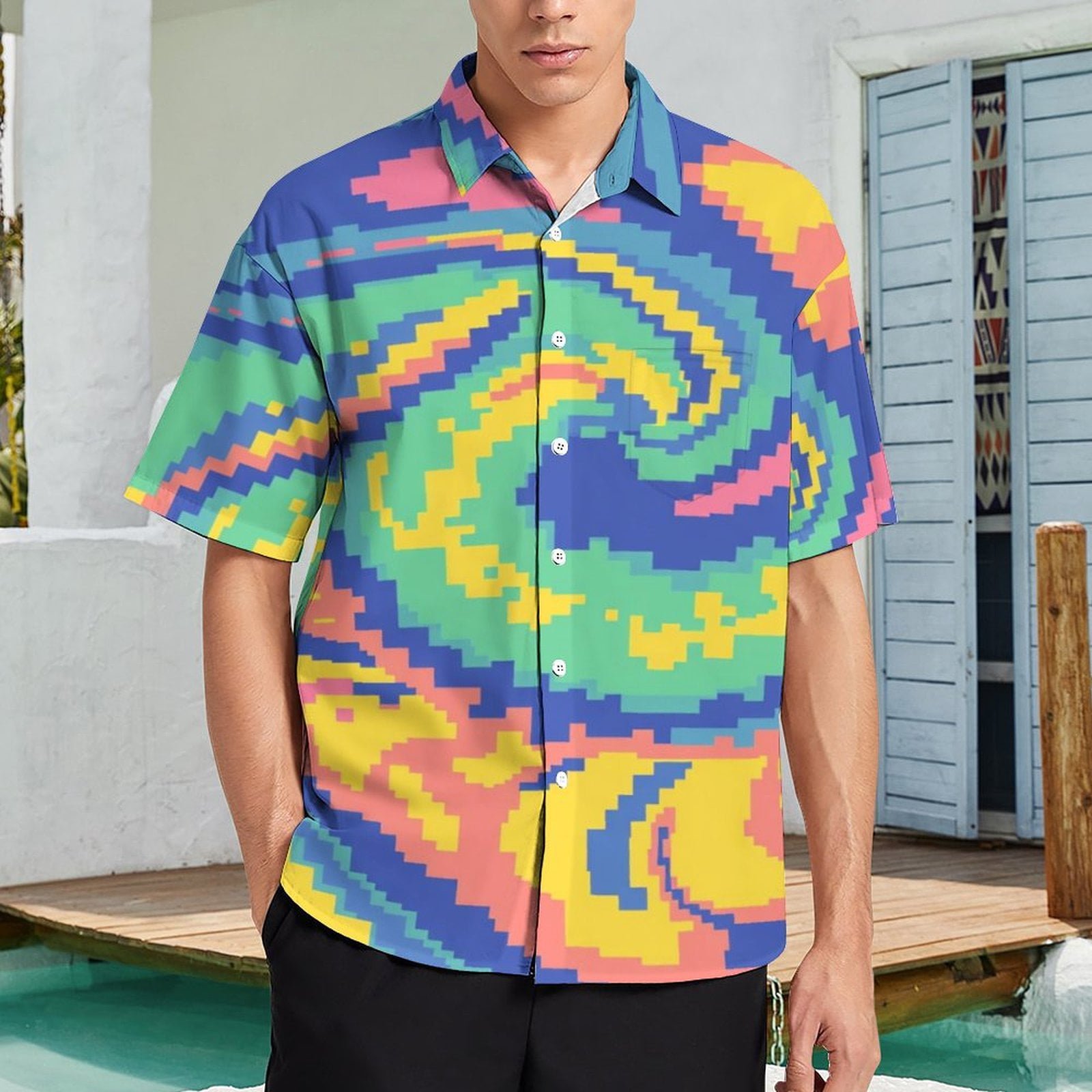 Swirl And Colorful Rainbow Tie Dye Shirt Casual Shirts Men Cool Blouses ...