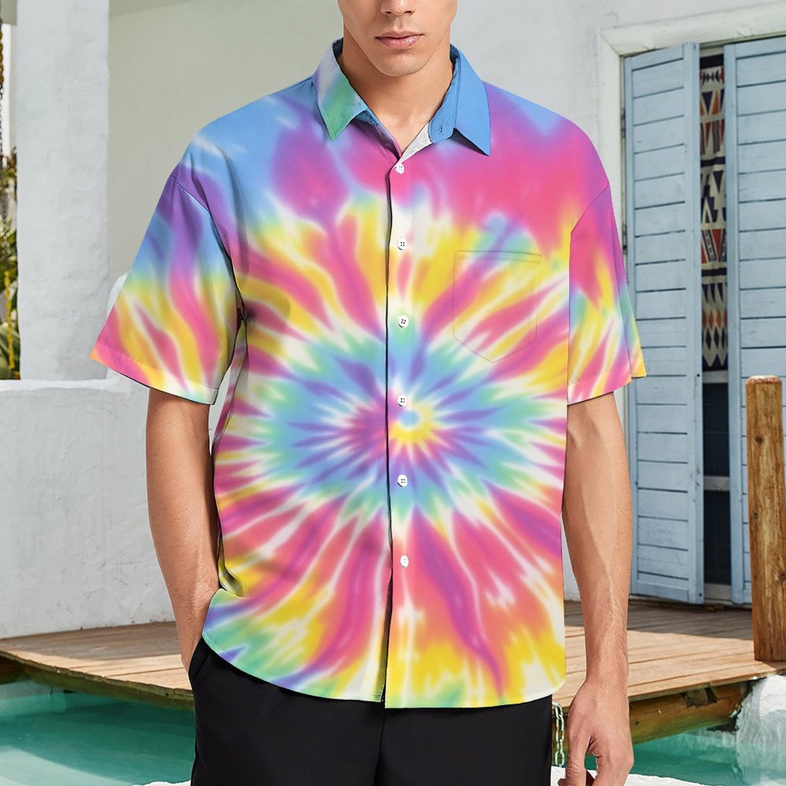 Swirl And Colorful Rainbow Tie Dye Shirt Casual Shirts Men Cool Blouses ...