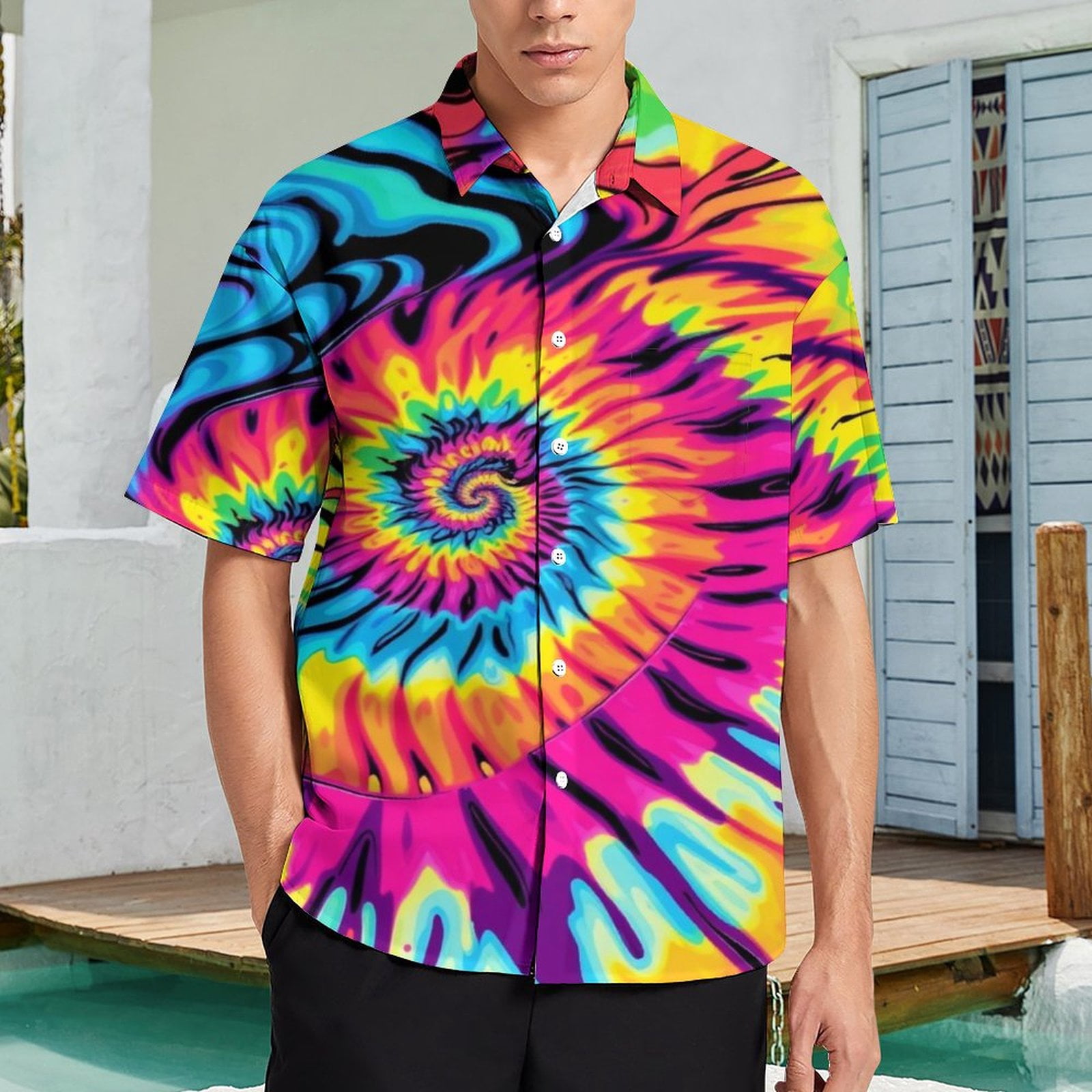 Swirl And Colorful Rainbow Tie Dye Shirt Casual Shirts Men Cool Blouses ...