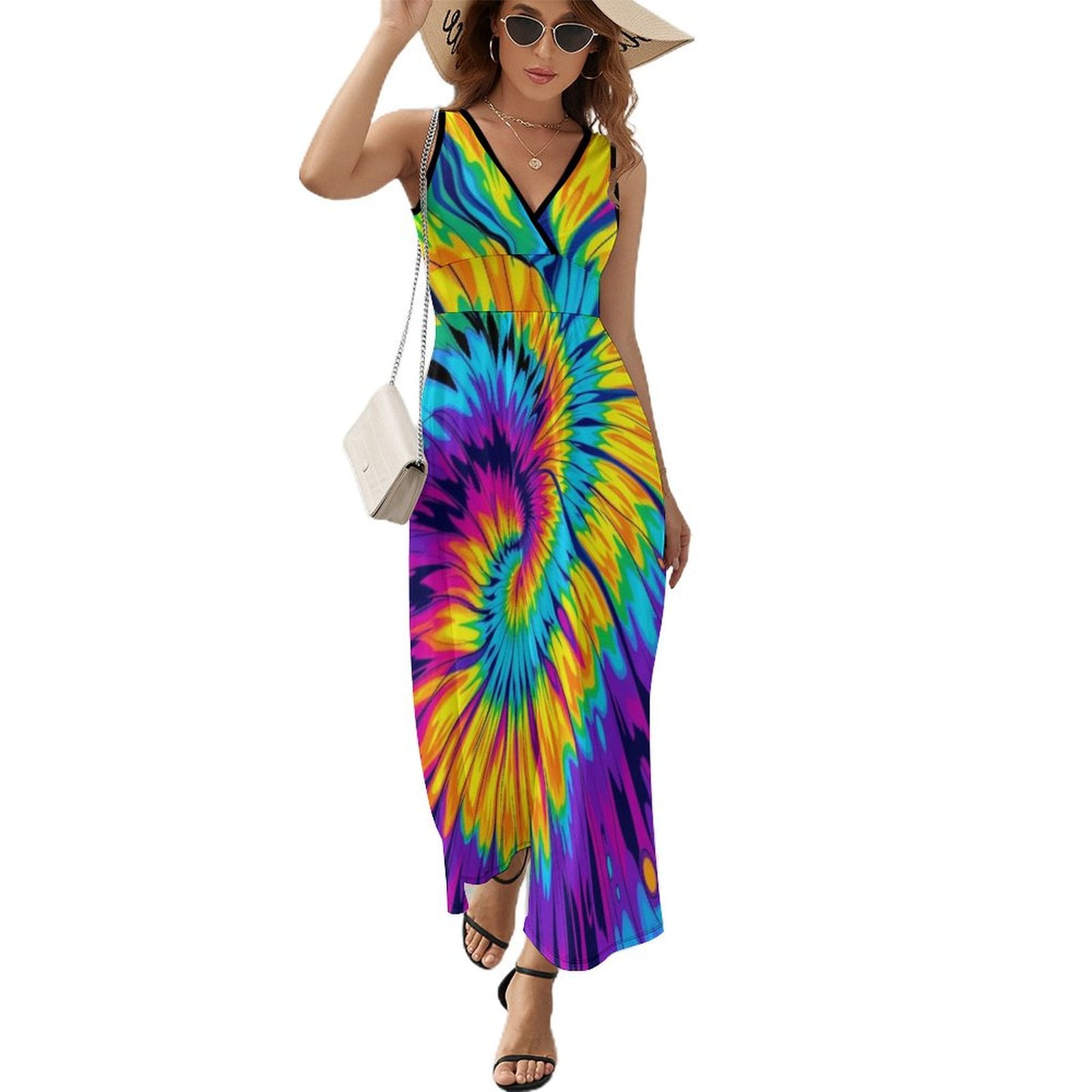 Swirl And Colorful Rainbow Tie Dye Sleeveless Luxury Evening Dress For ...