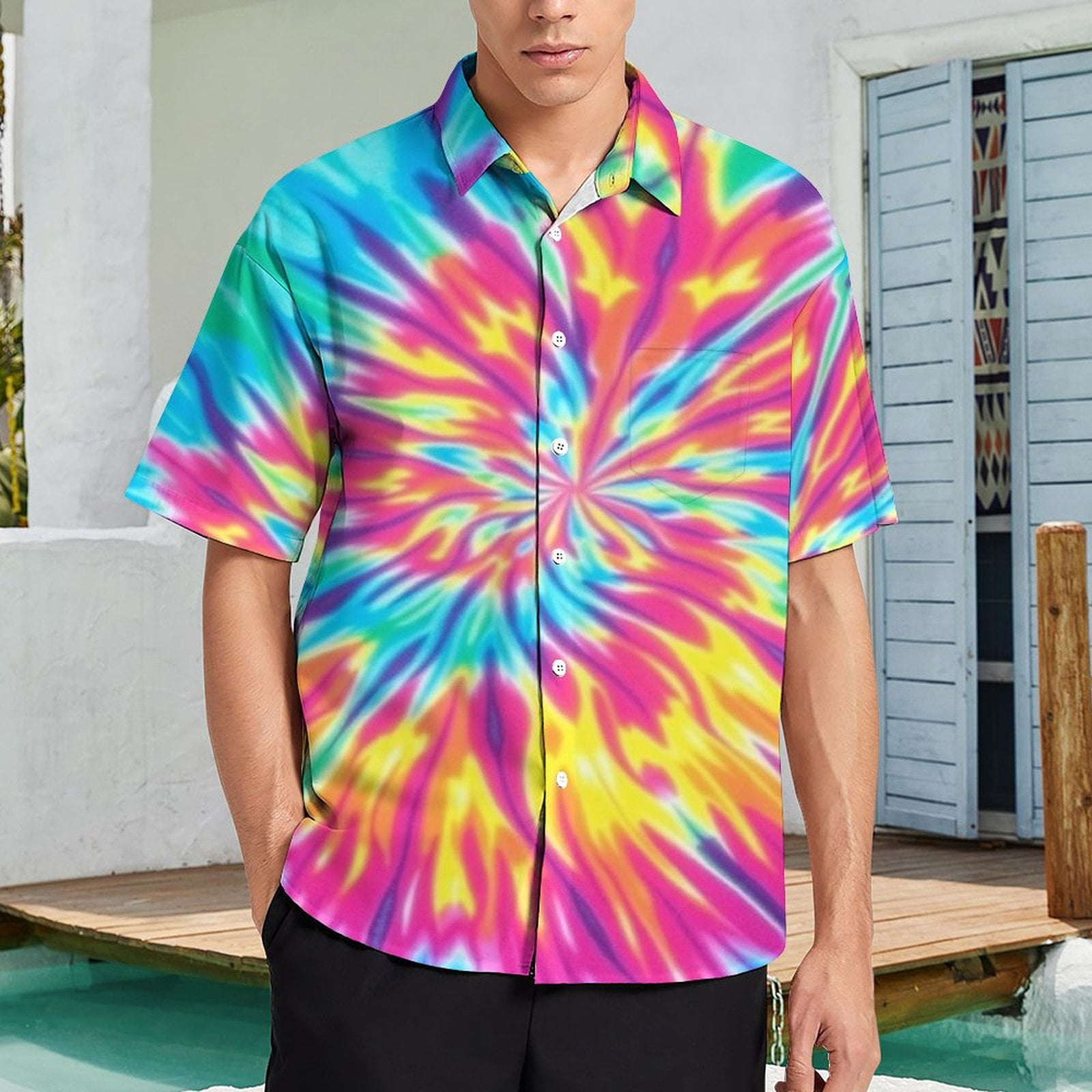 Swirl And Colorful Rainbow Tie Dye Summer Shirt For Mens Vacation ...